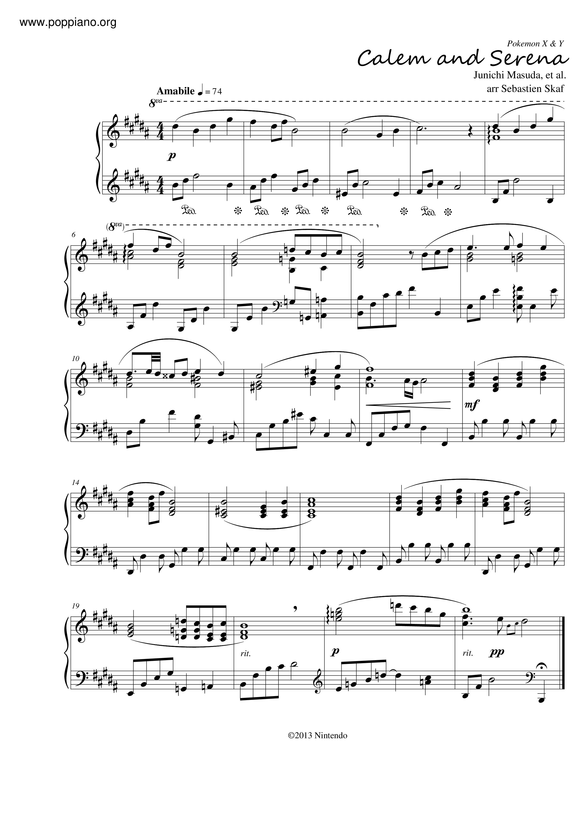Pokemon X And Y-Calem And Serena Sheet Music pdf, - Free Score Download ★
