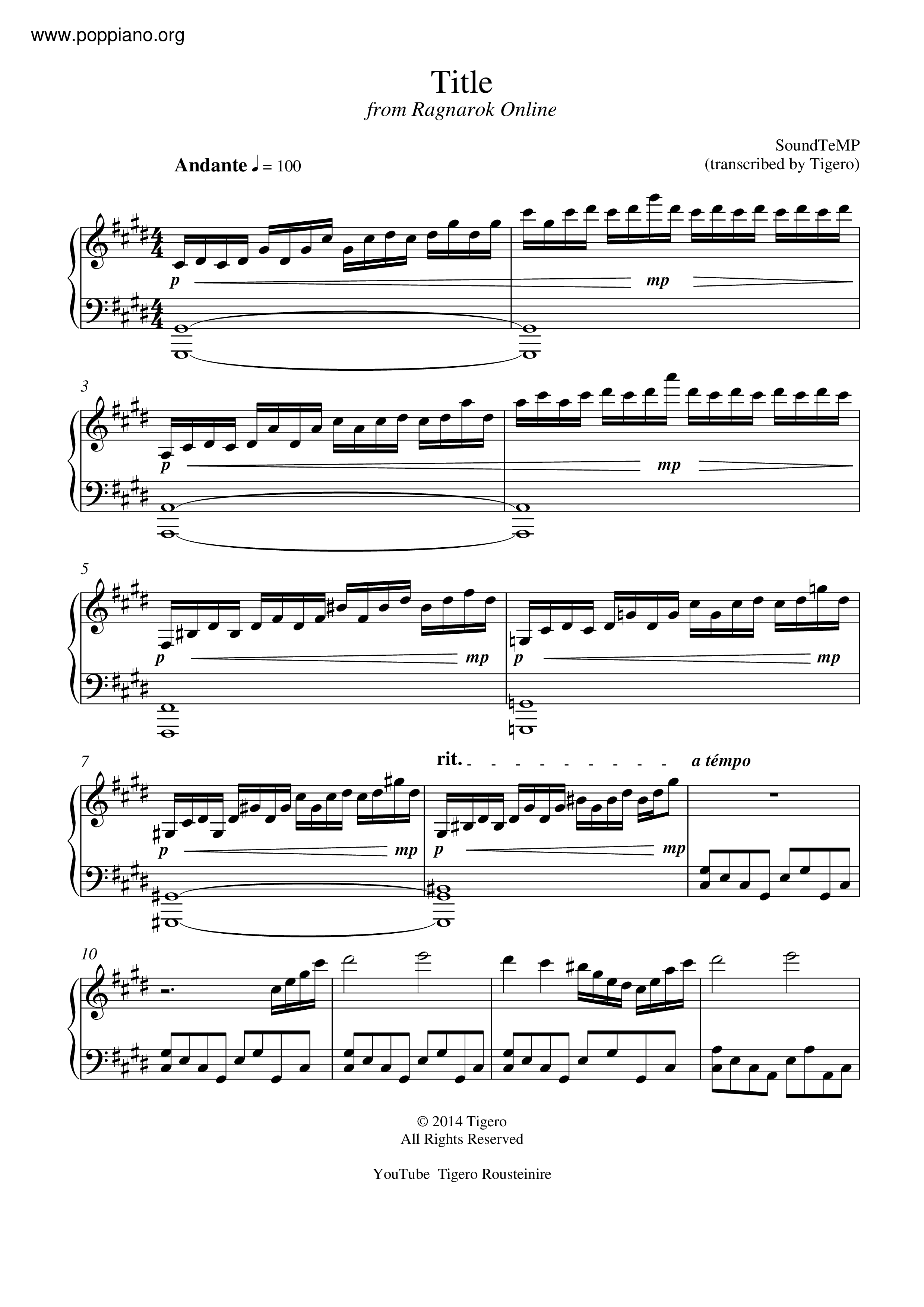 Ragnarok Online-Title Sheet Music pdf, - Free Score Download ★