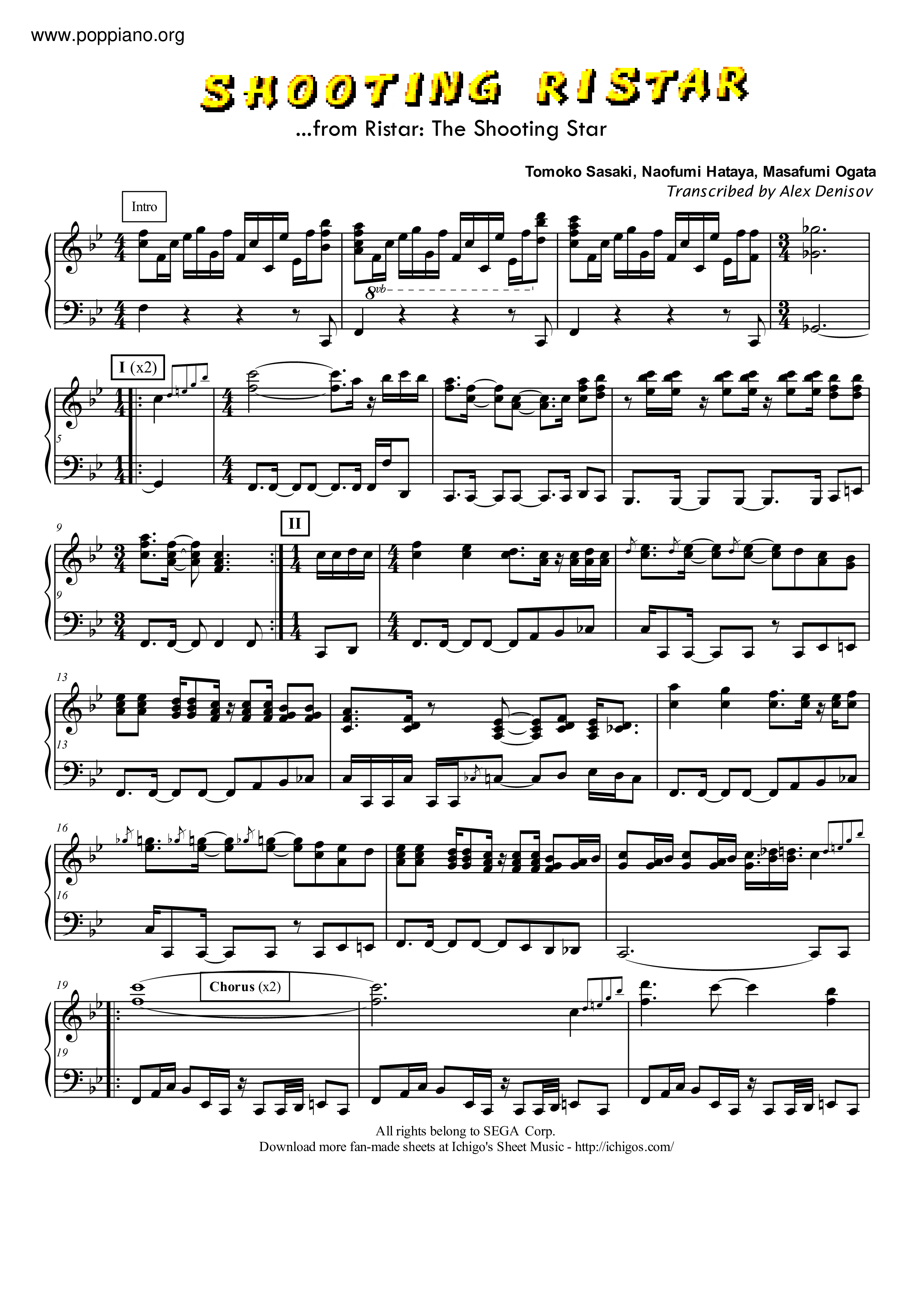 Ristar - The Shooting Star-Shooting Ristar Sheet Music pdf, - Free ...
