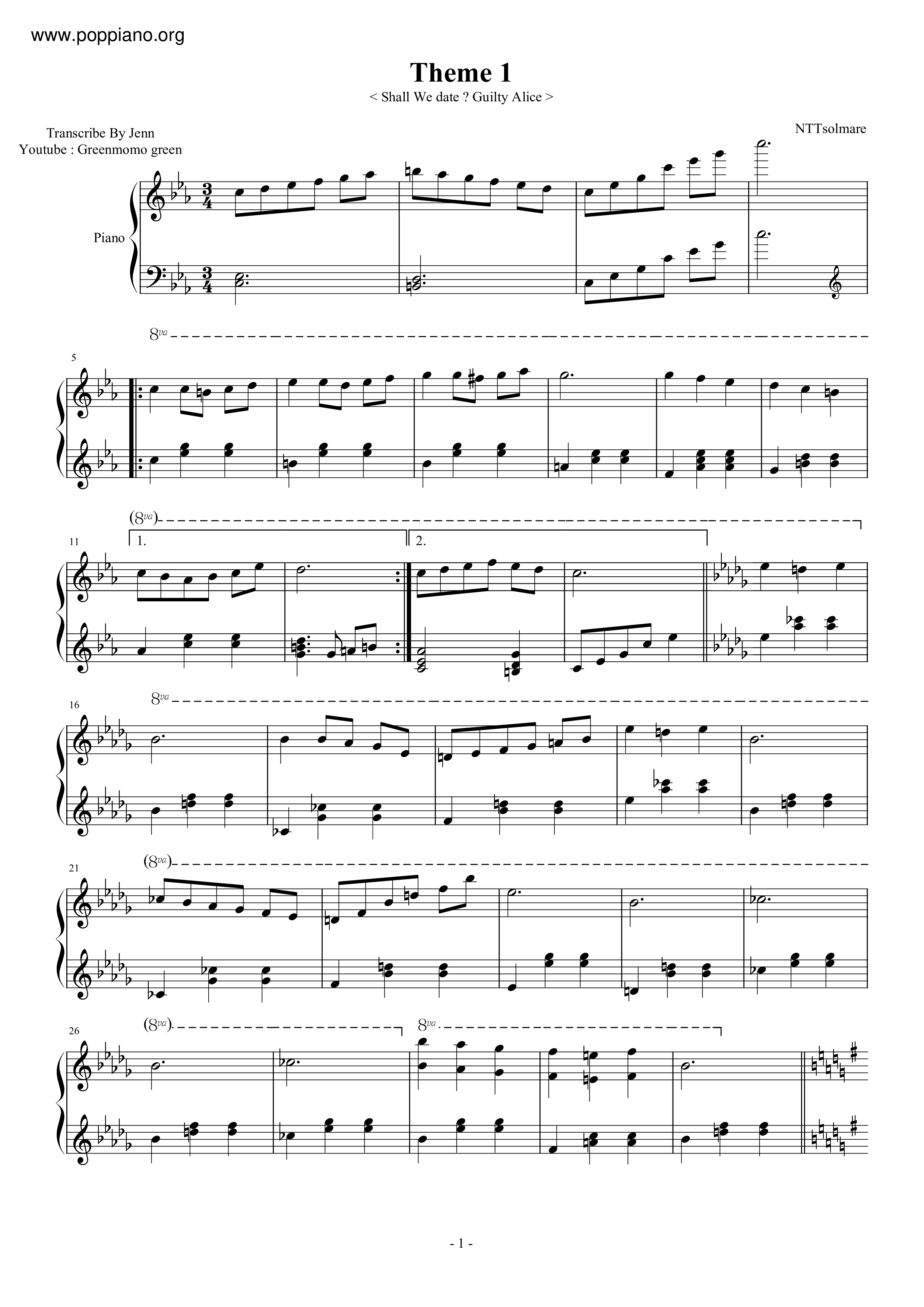 Theme 1 | Sheet Music | Piano Score Free PDF Download | HK Pop Piano ...
