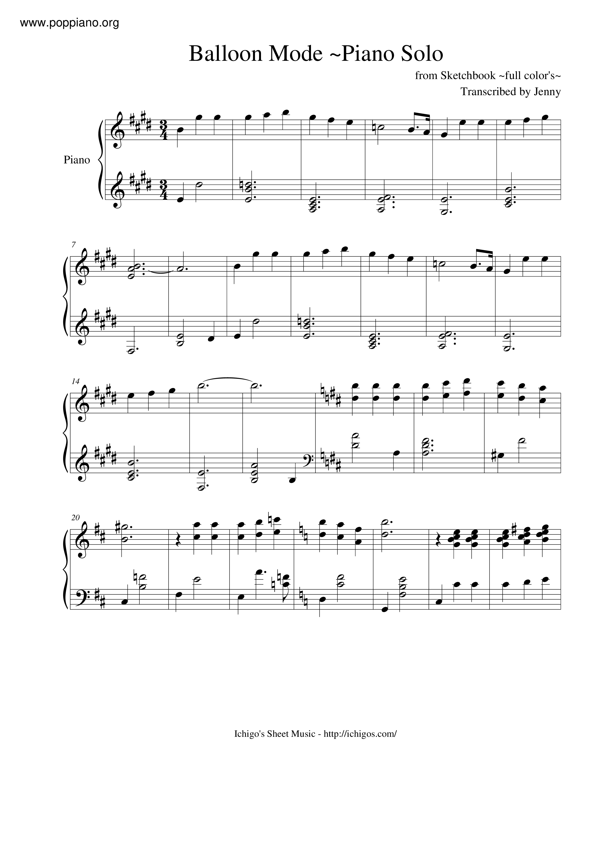 Sketchbook ~Full Color's~-Balloon Mode~ Piano Solo Sheet Music pdf ...