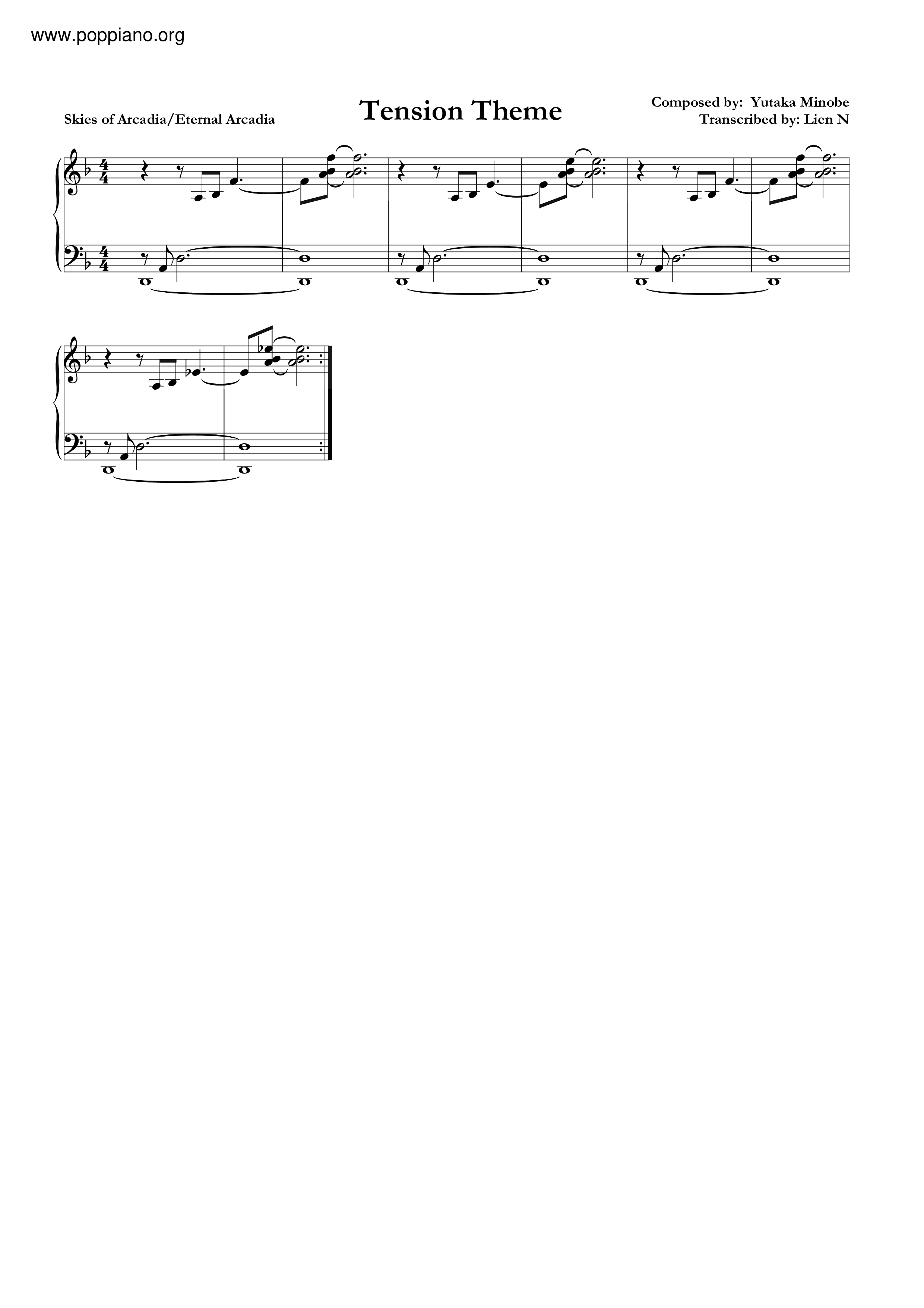 Skies Of Arcadia-Tension Theme Sheet Music pdf, - Free Score Download ★