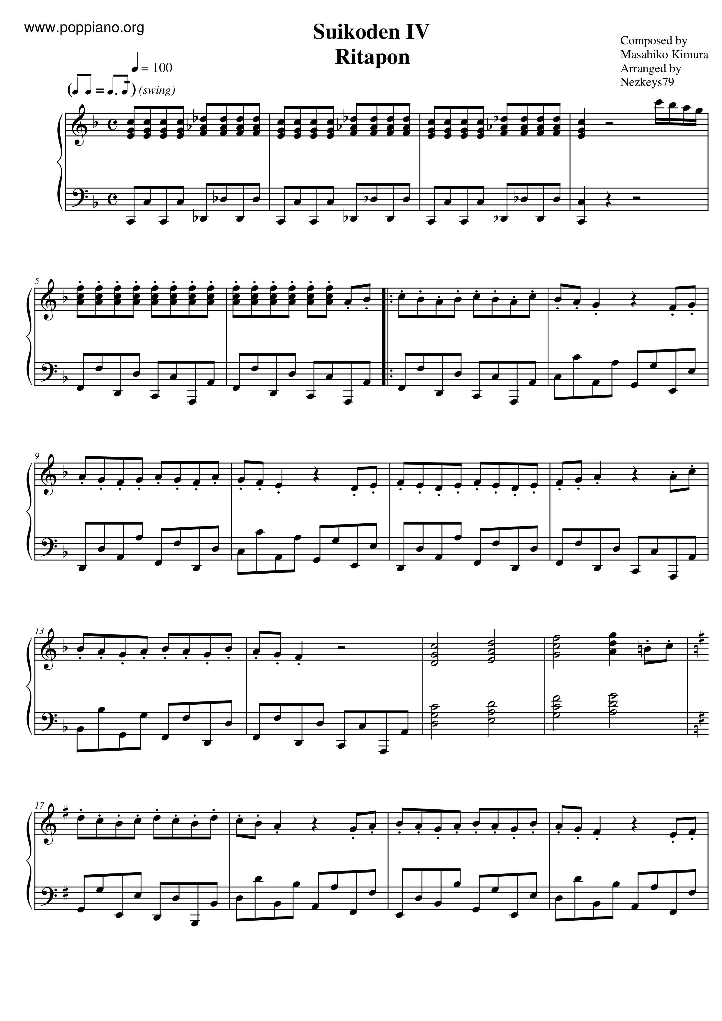 Suikoden IV-Ritapon Sheet Music pdf, - Free Score Download ★