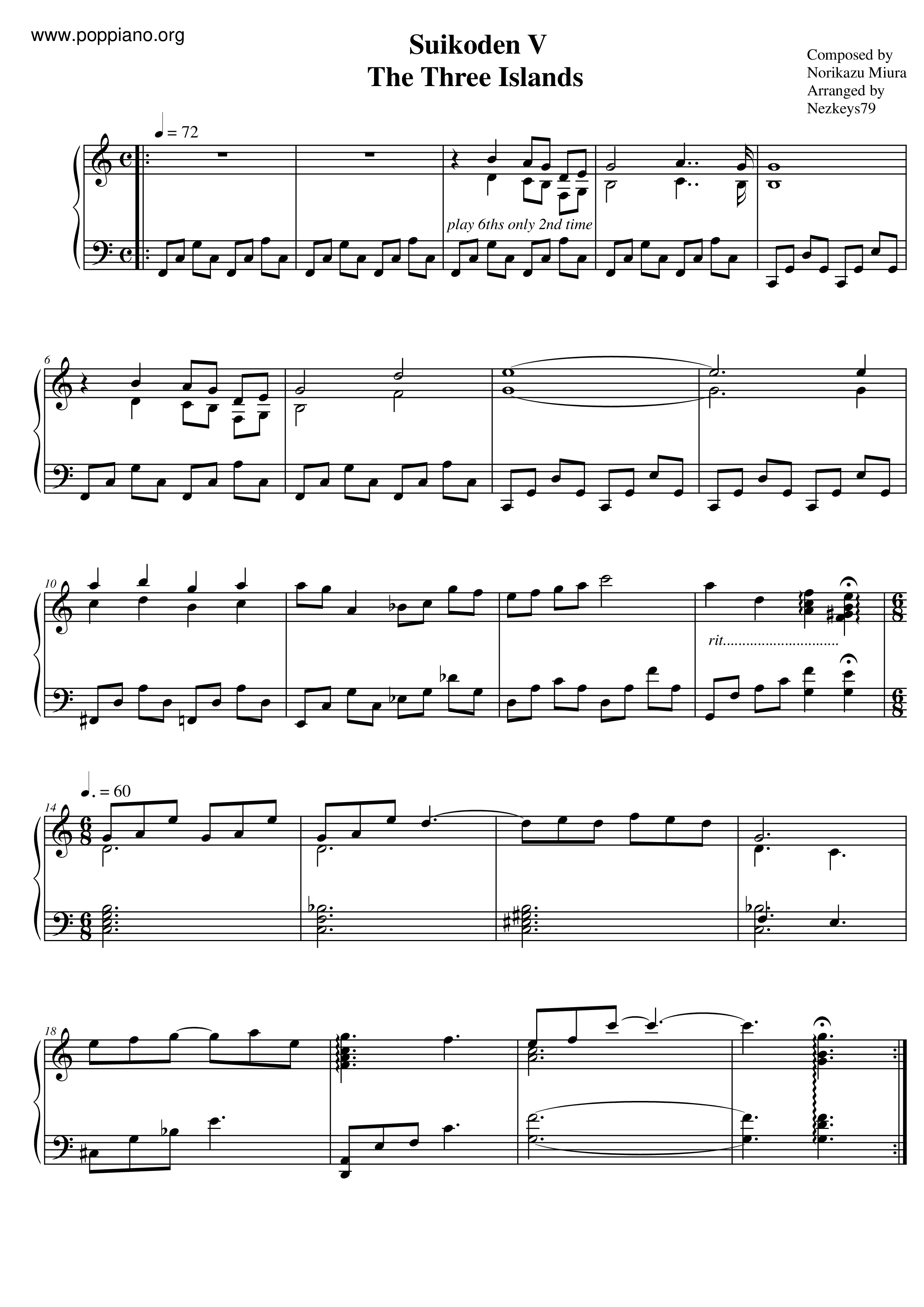 Suikoden V-The Three Islands Sheet Music pdf, - Free Score Download ★