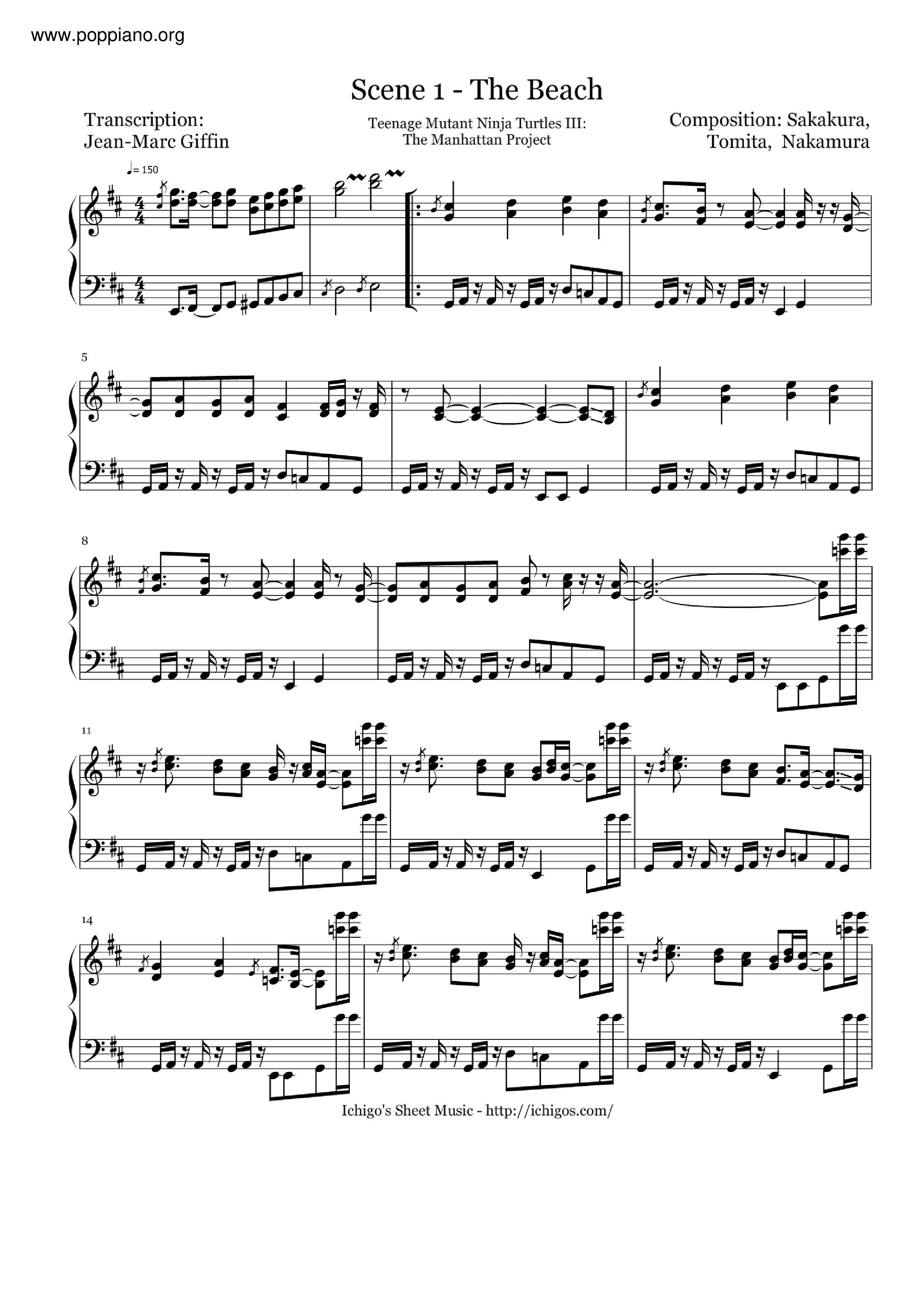 Teenage Mutant Ninja Turtles III-Scene 1 - The Beach Sheet Music pdf, - Free Score Download ★