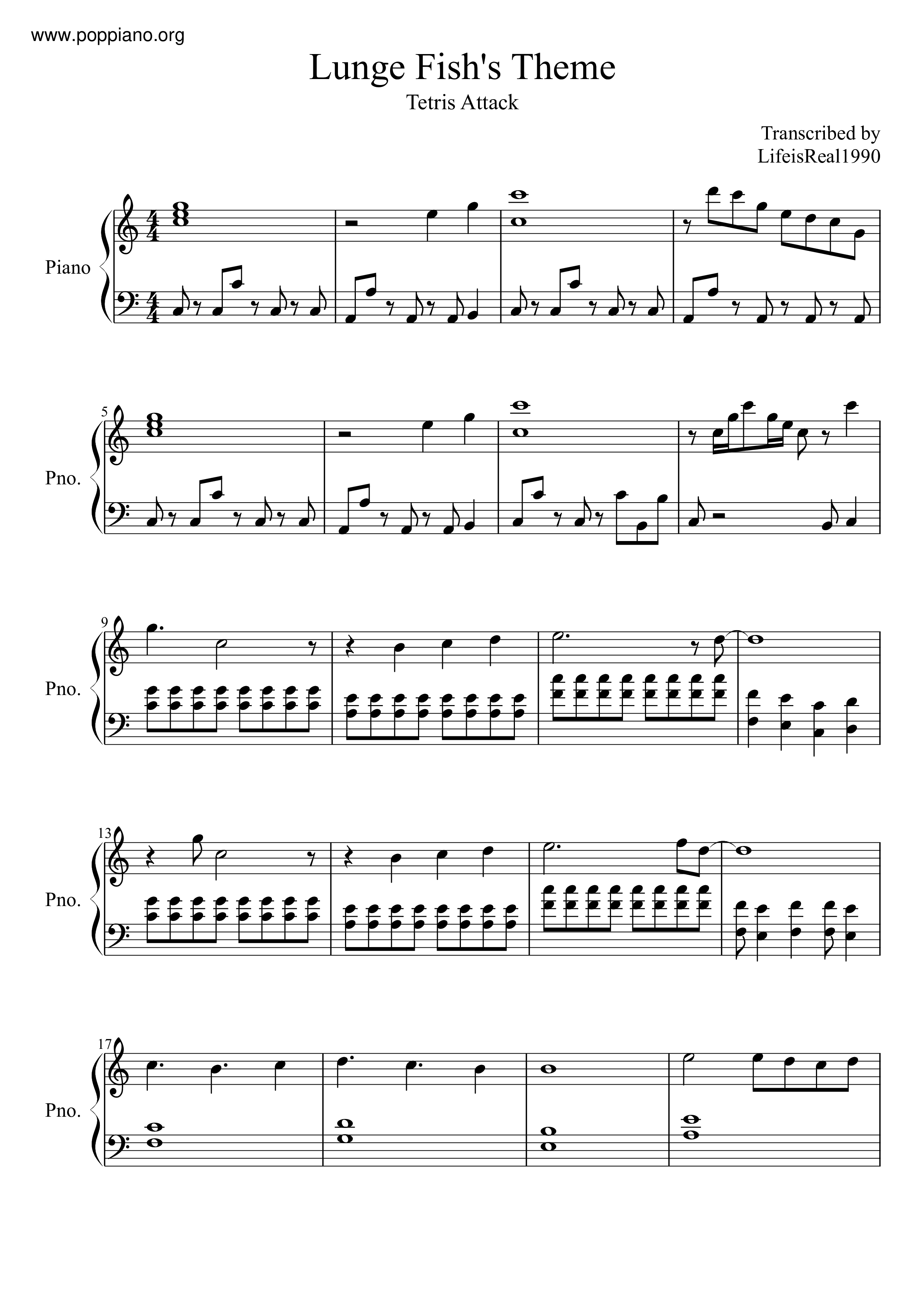 Tetris Attack-Lunge Fish's Theme 琴譜pdf-香港流行鋼琴協會琴譜下載 ★