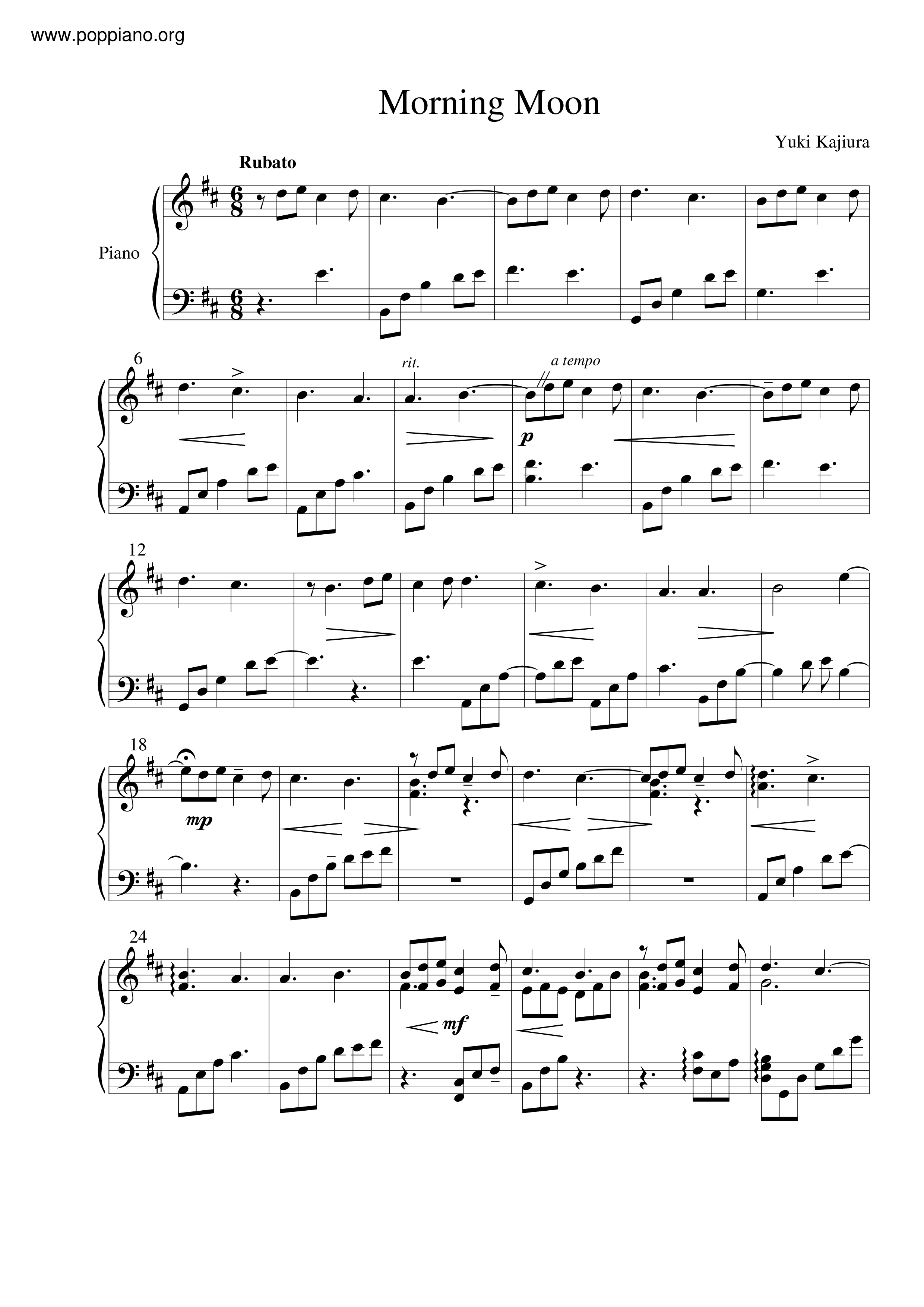 Tsubasa翼-Morning Moon 琴譜pdf-香港流行鋼琴協會琴譜下載 ★