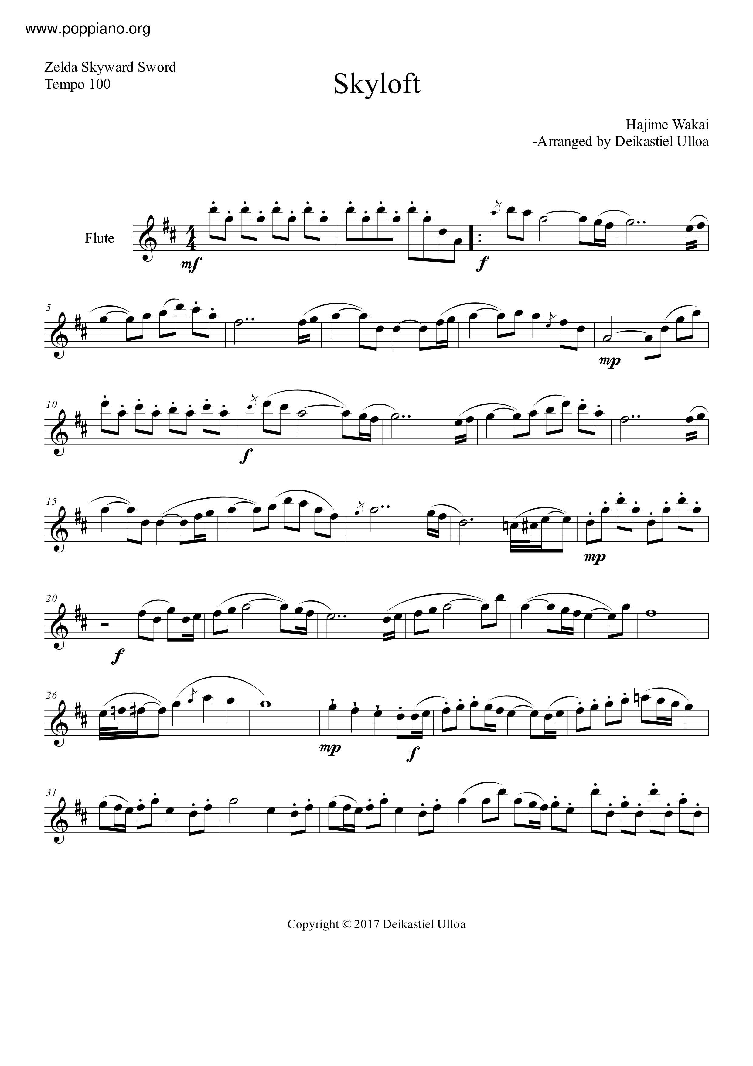 Zelda- Skyward Sword-Skyloft Sheet Music pdf, - Free Score Download ★