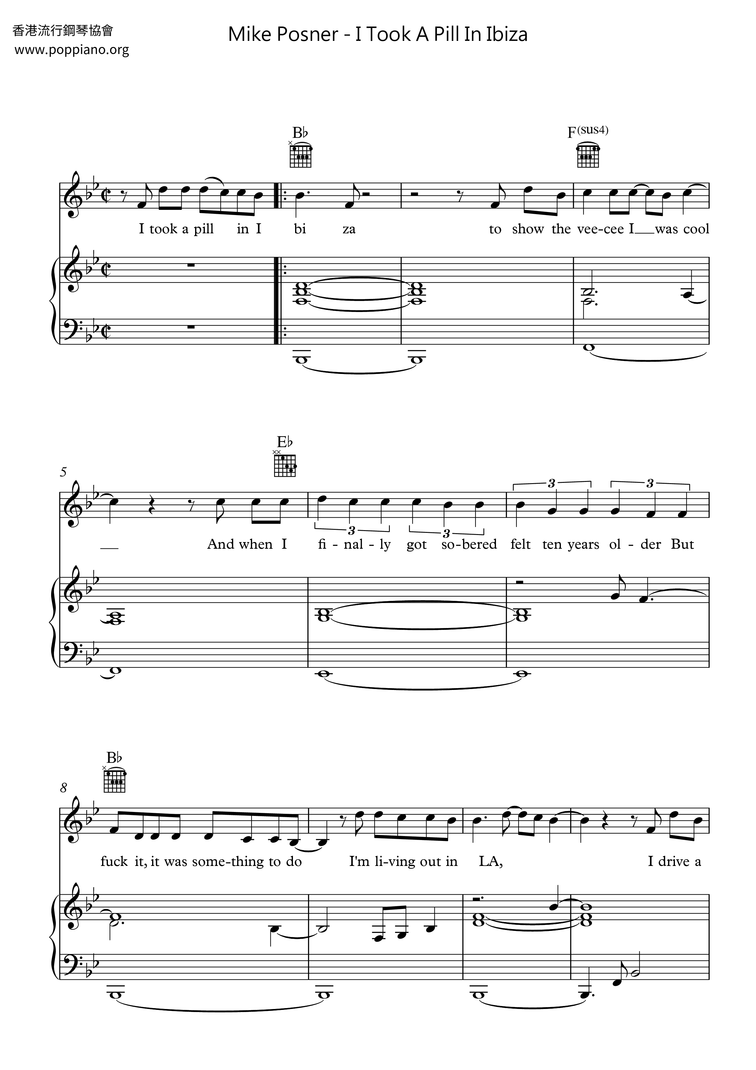 Mike Posner-I Took A Pill In Ibiza Sheet Music pdf, - Free Score Download ★