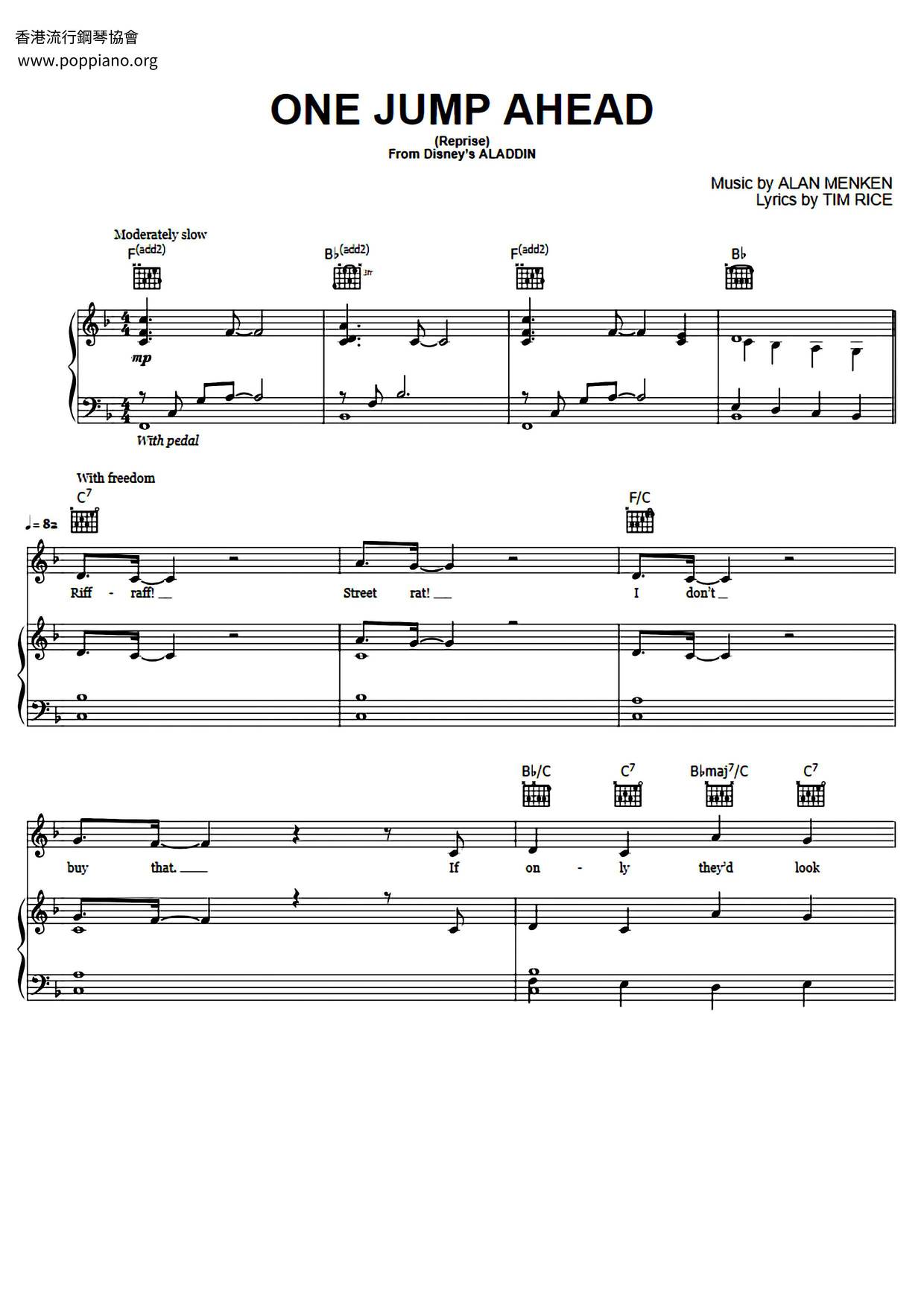 Aladdin-One Jump Ahead Sheet Music pdf, - Free Score Download ★