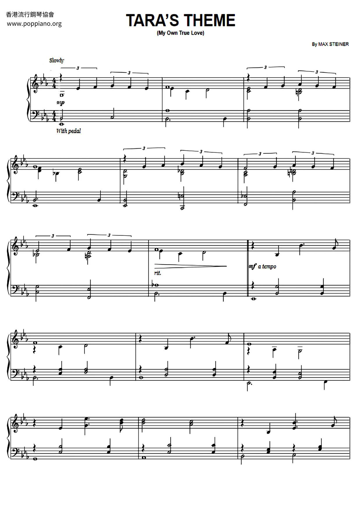 Gone With The Wind-Tara's Theme 琴譜pdf-香港流行鋼琴協會琴譜下載 ★