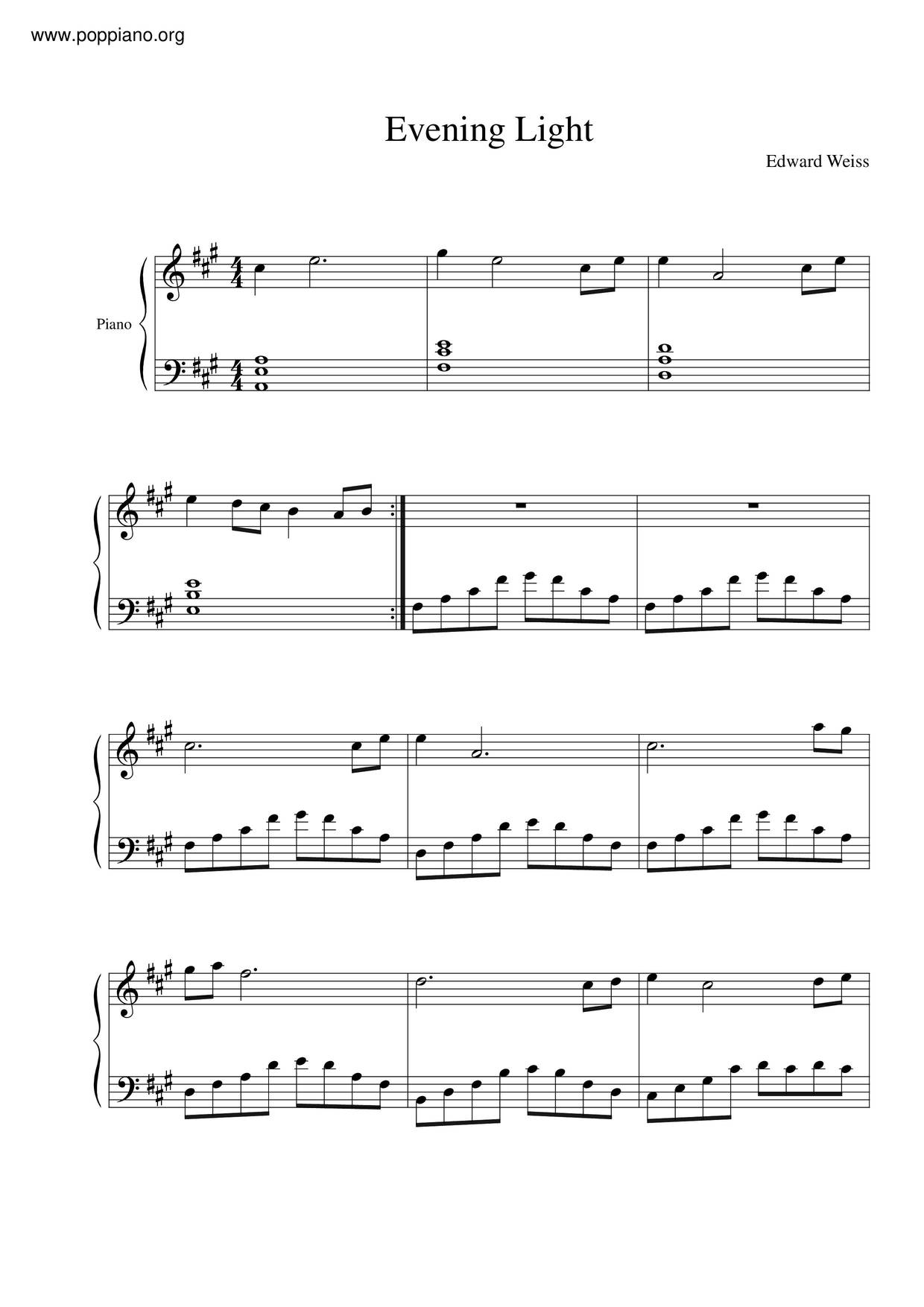 Edward Weiss-Evening Light Sheet Music pdf, -イブニングライト 악보 - Free Score ...