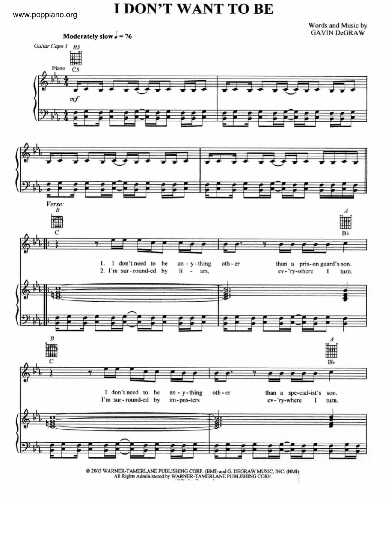 Gavin Degraw I Don t Want To Be Sheet Music Pdf Free Score Download 
