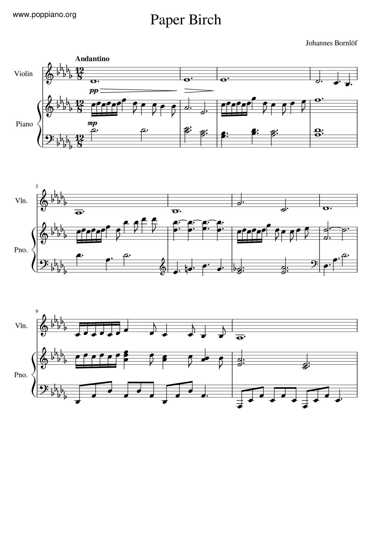 Johannes Bornlöf-Paper Birch Sheet Music pdf, - Free Score Download ★