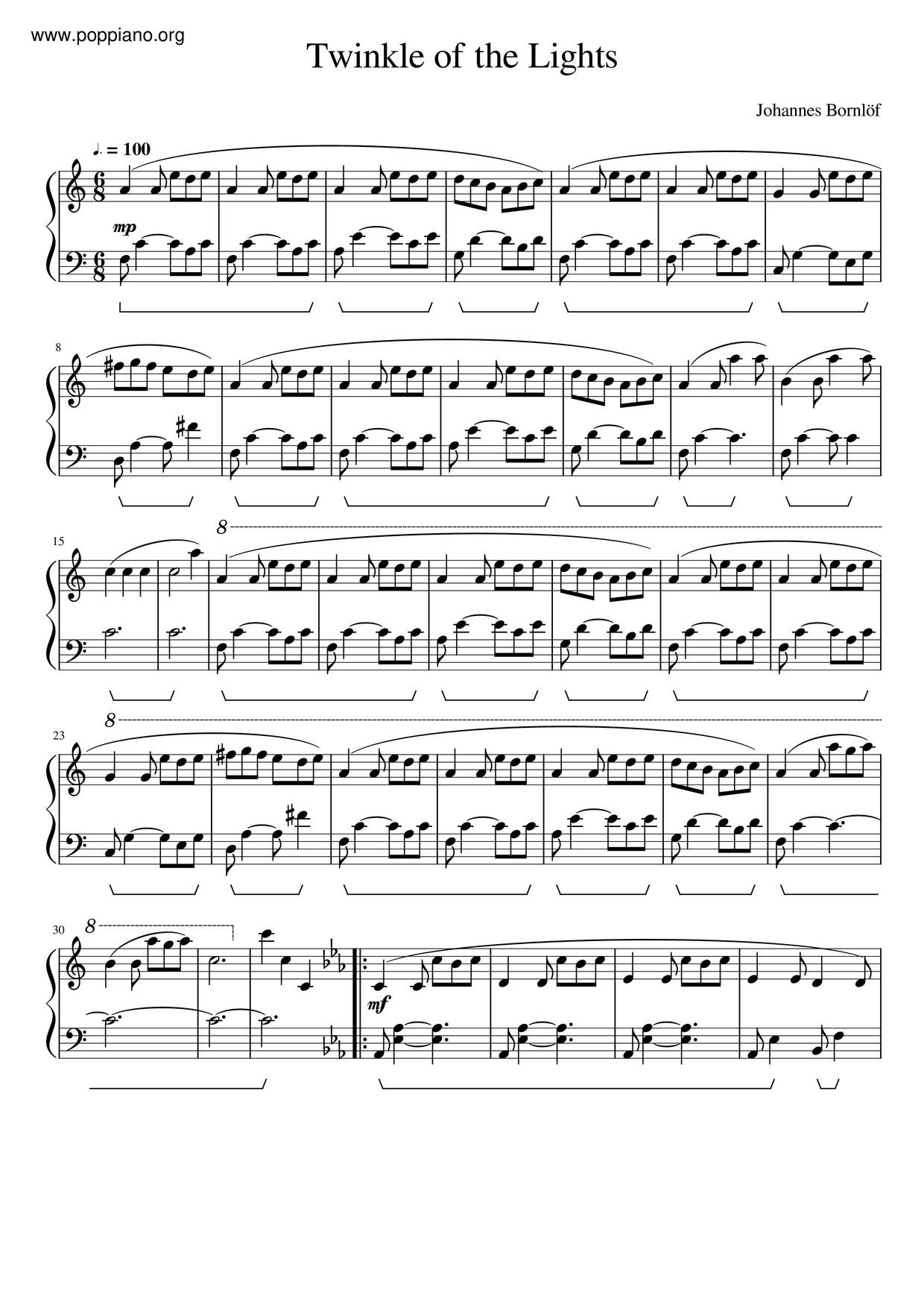Johannes Bornlöf-Twinkle Of The Lights Sheet Music pdf, -トゥインクル・オブ・ザ ...