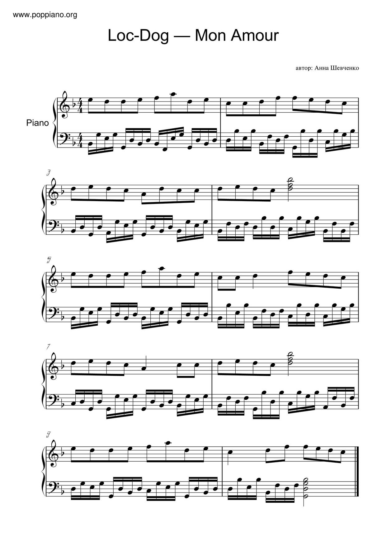 Loc-Dog — Mon Amour Sheet Music pdf, - Free Score Download ★