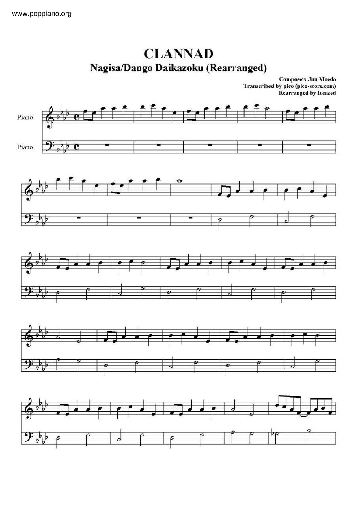 Maeda Jun-Clannad Sheet Music pdf, - Free Score Download ★