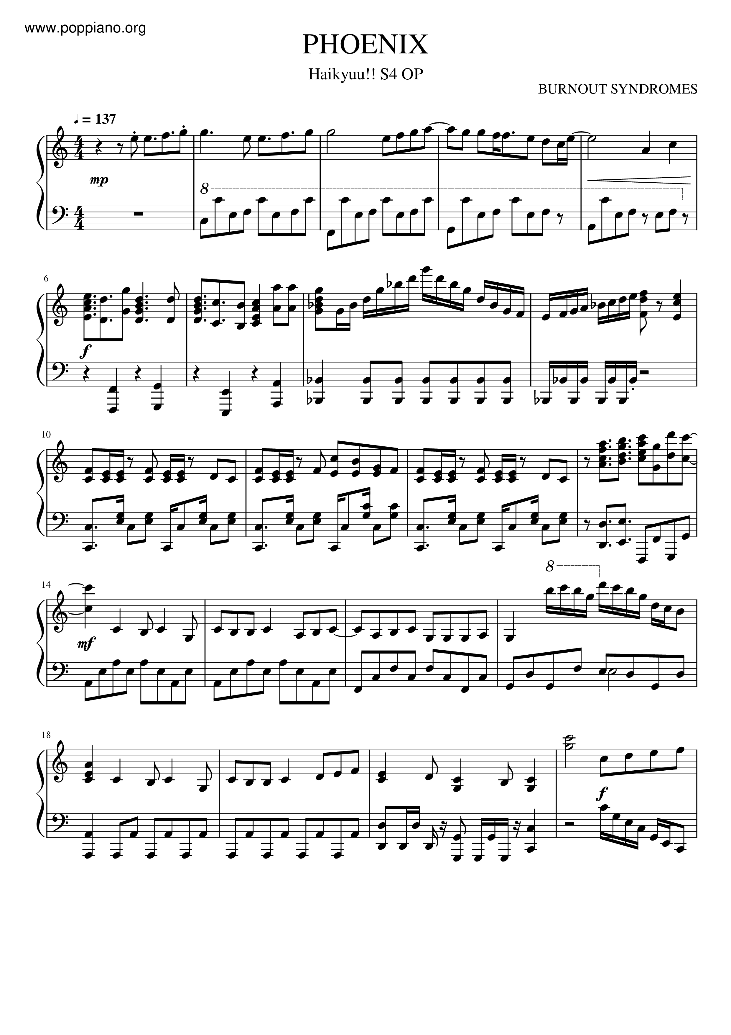 Burnout Syndromes-Phoenix (Haikyuu!! To The Top! OP) Sheet Music pdf ...