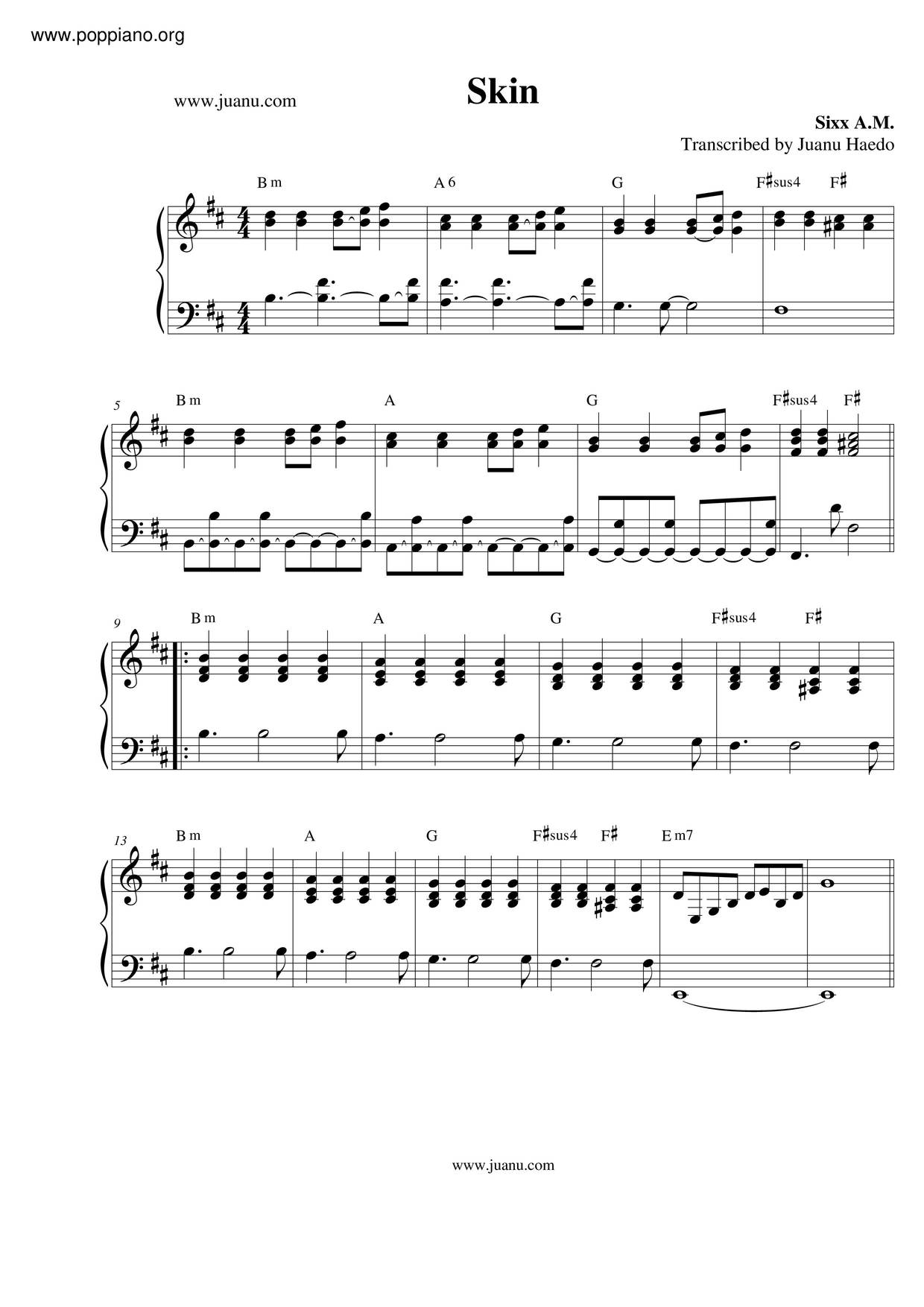 Sixx: A.m.-Skin Sheet Music pdf, - Free Score Download ★