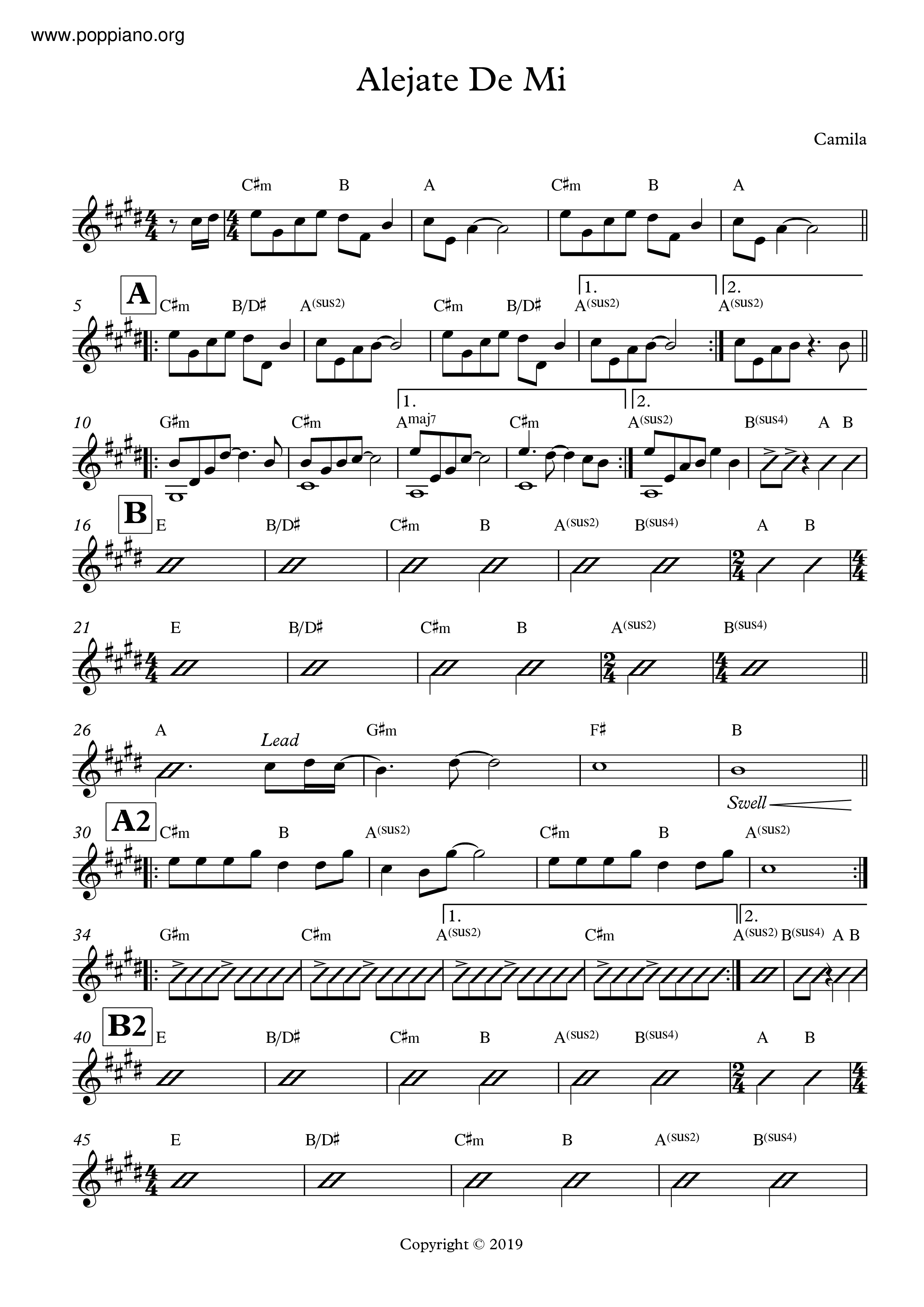 Camila-Aléjate De Mi Sheet Music pdf, - Free Score Download ★