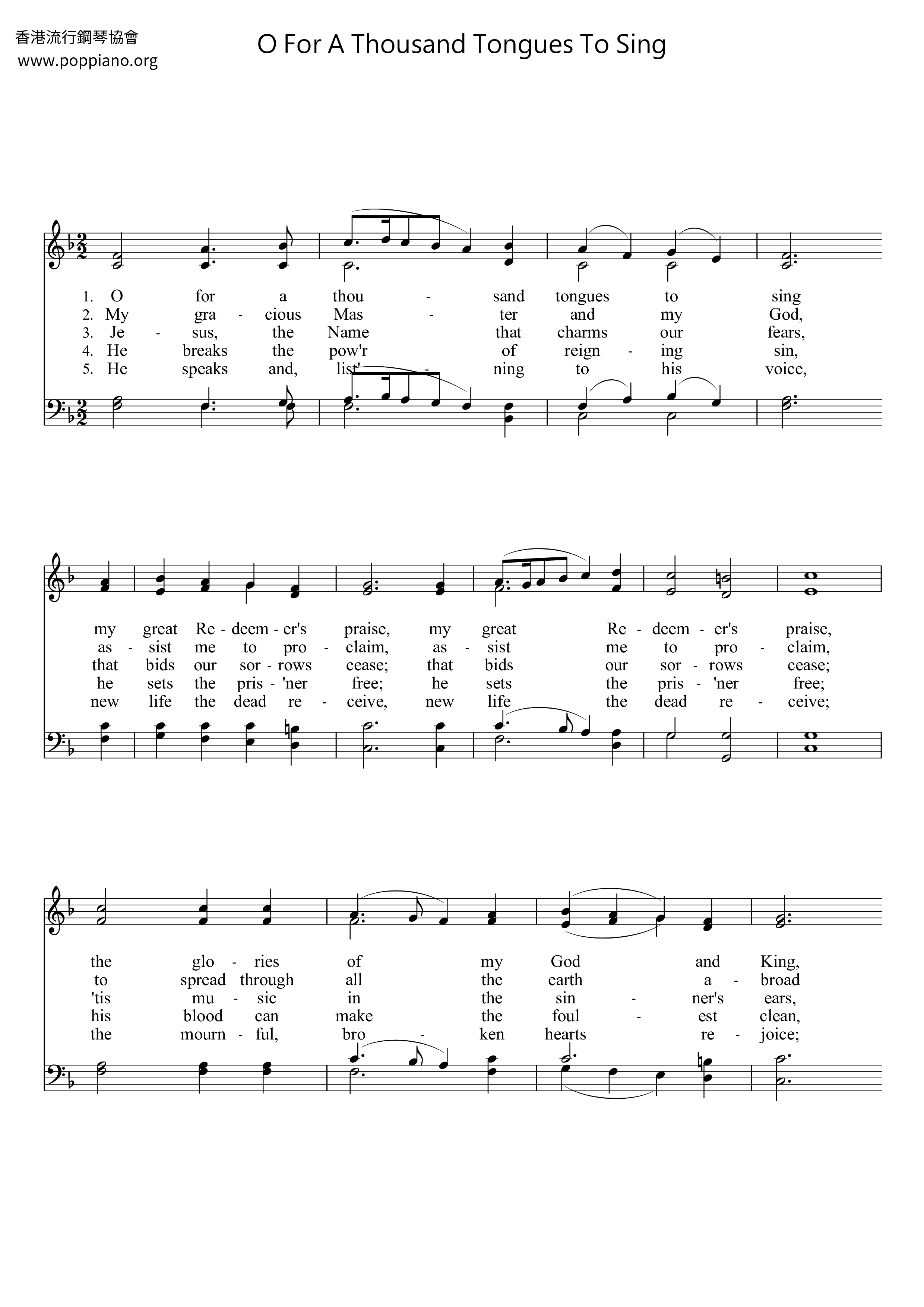 Spiritual-O For A Thousand Tongues To Sing Sheet Music pdf, - Free ...