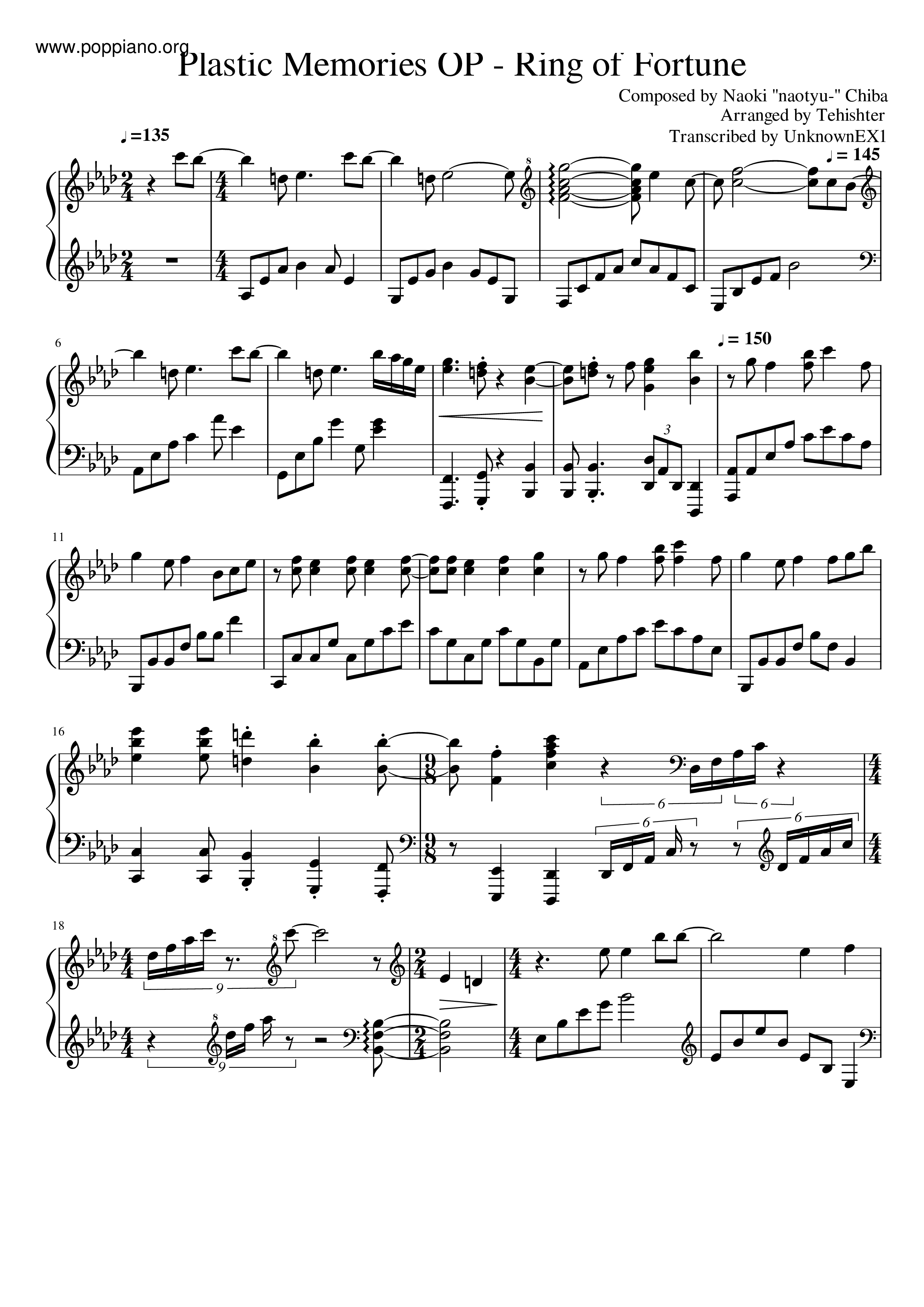 Plastic Memories-Ring Of Fortune Sheet Music pdf, - Free Score Download ★