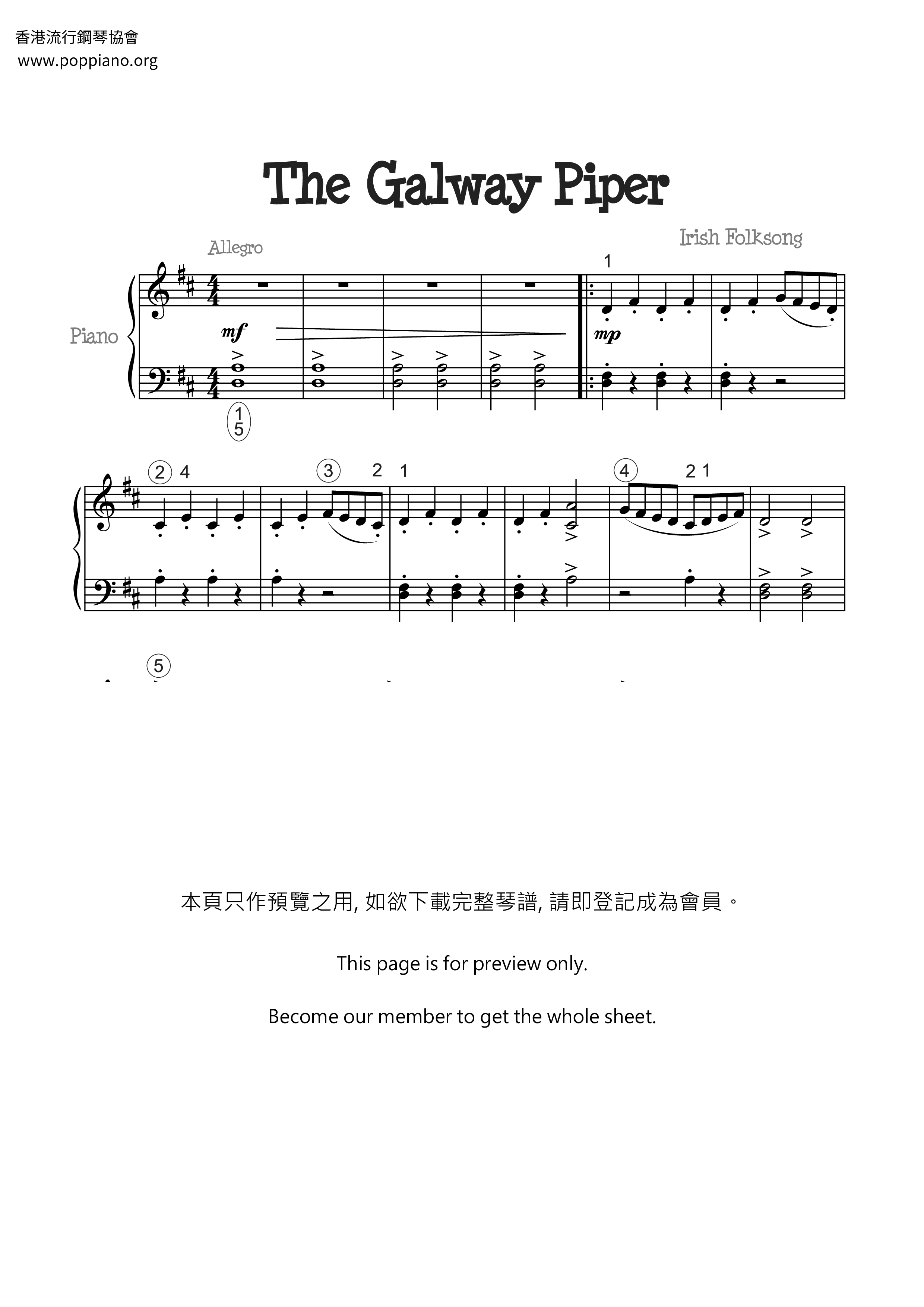 Traditional Irish-The Galway Piper Sheet Music pdf, - Free Score Download ★