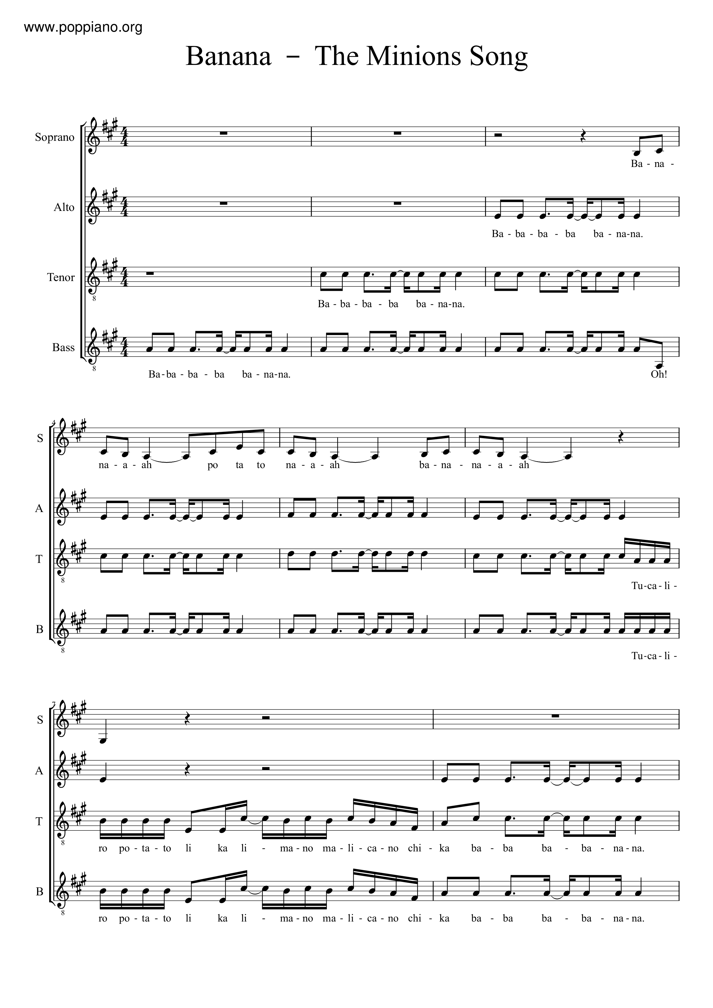Minions-Banana Sheet Music pdf, -バナナ 악보 - Free Score Download ★