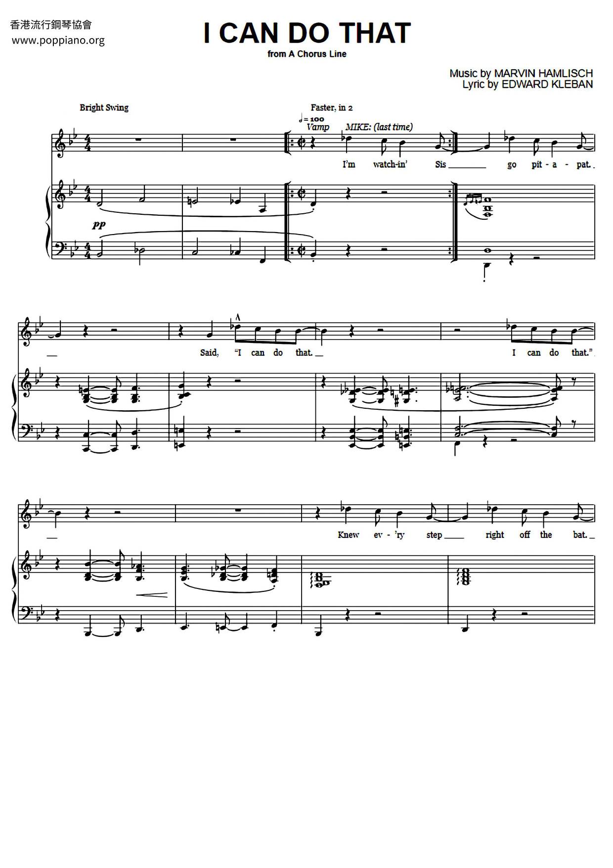 A Chorus Line-I Can Do That 琴譜pdf-香港流行鋼琴協會琴譜下載 ★