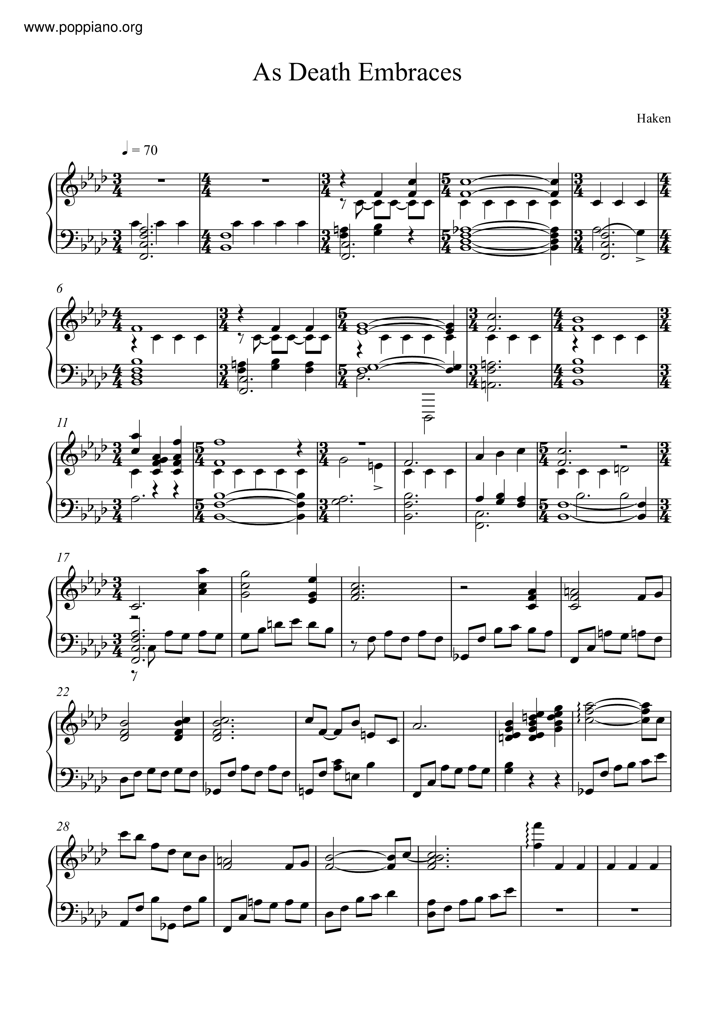 Haken-As Death Embraces Sheet Music pdf, -アス デス エンブレーシズ 악보 - Free Score ...