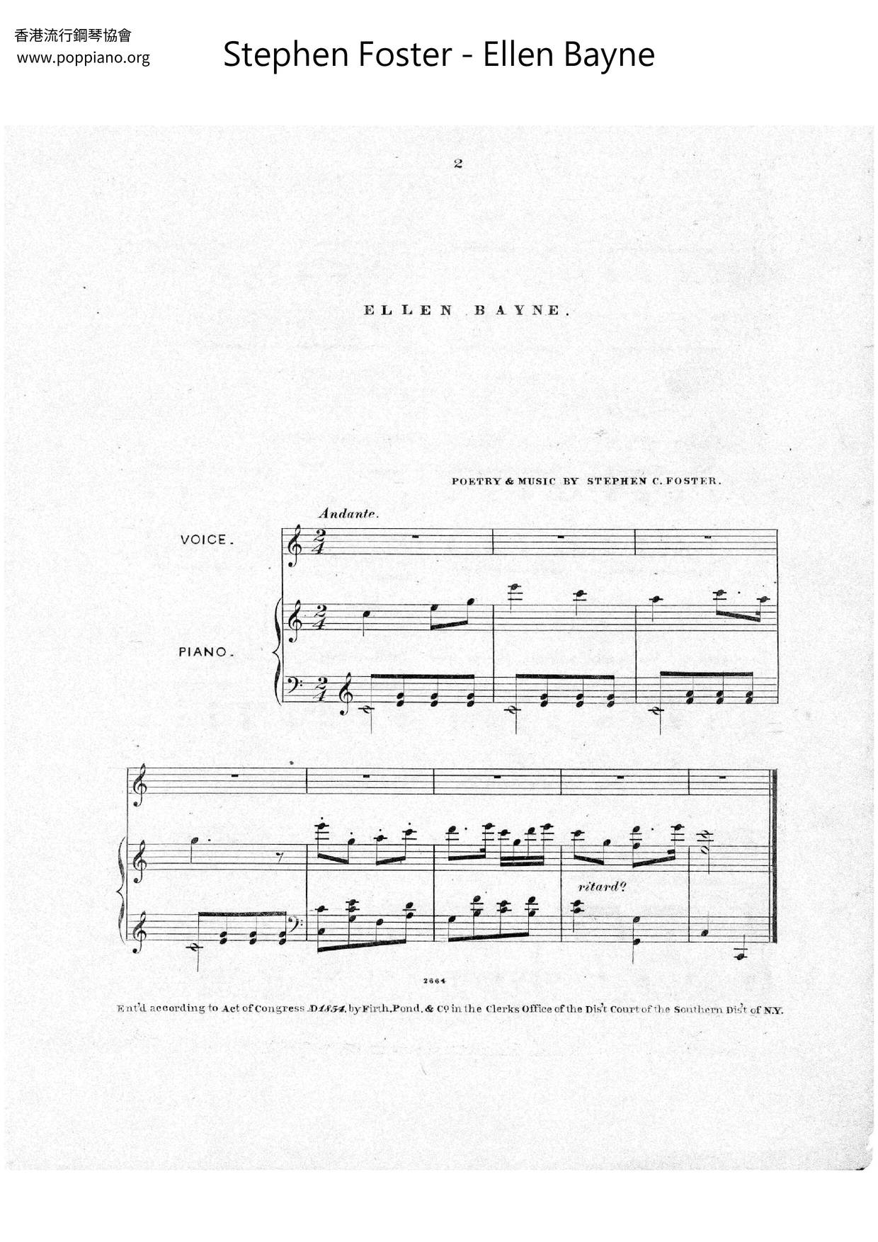 Stephen Foster-Ellen Bayne Sheet Music pdf, - Free Score Download ★