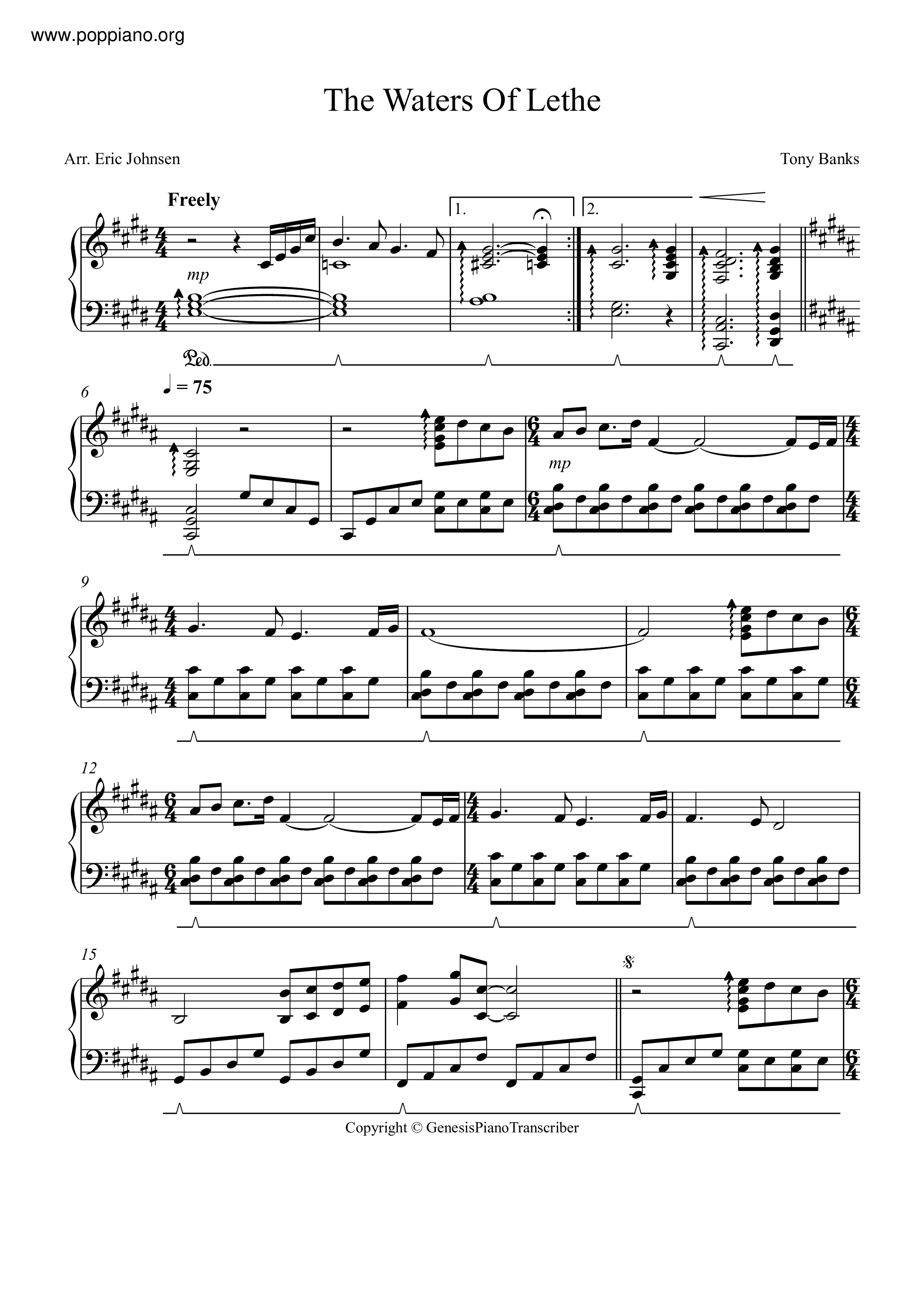 Tony Banks-The Waters Of Lethe Sheet Music pdf, - Free Score Download ★