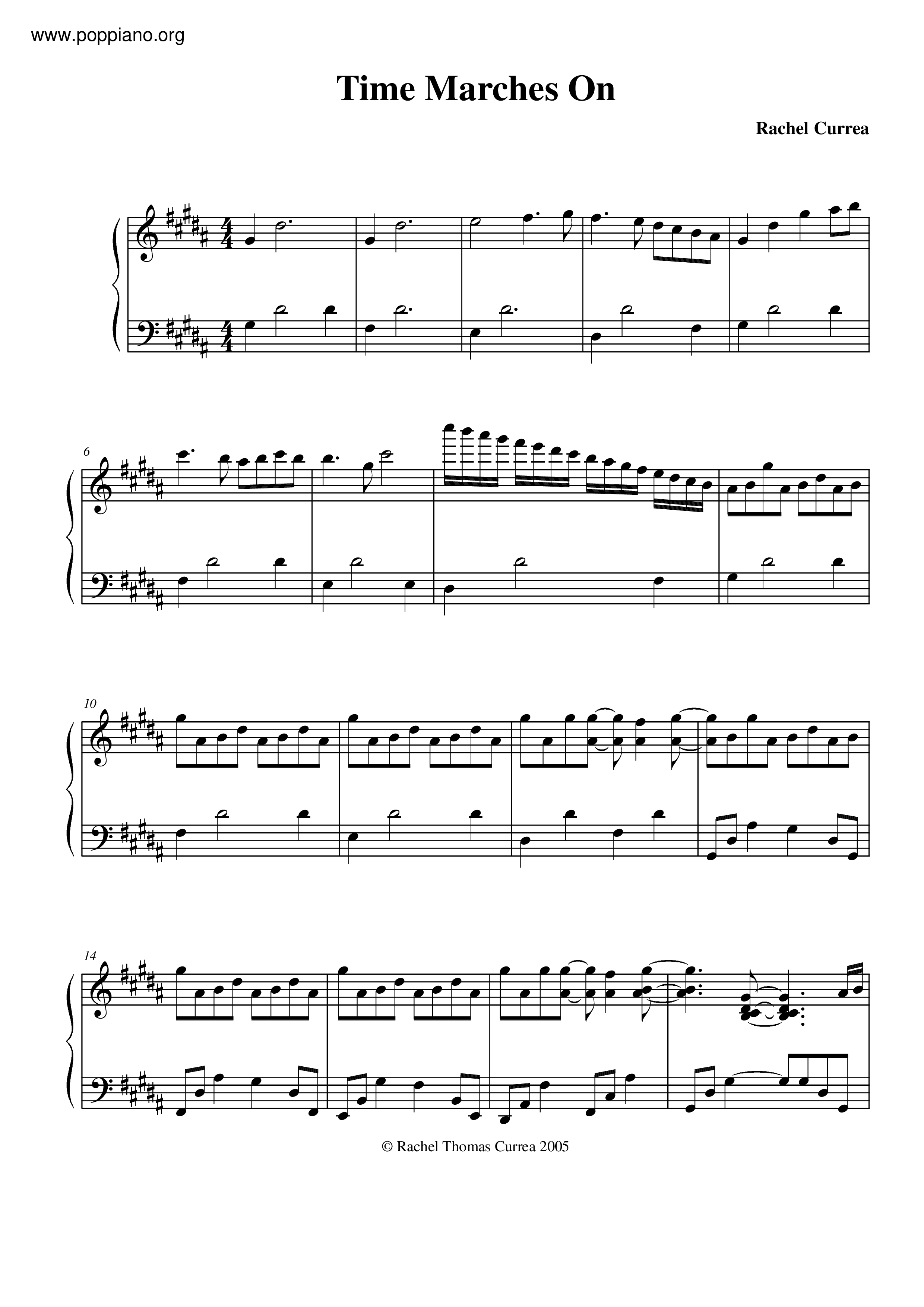 Rachel Currea-Time Marches On Sheet Music pdf, - Free Score Download ★