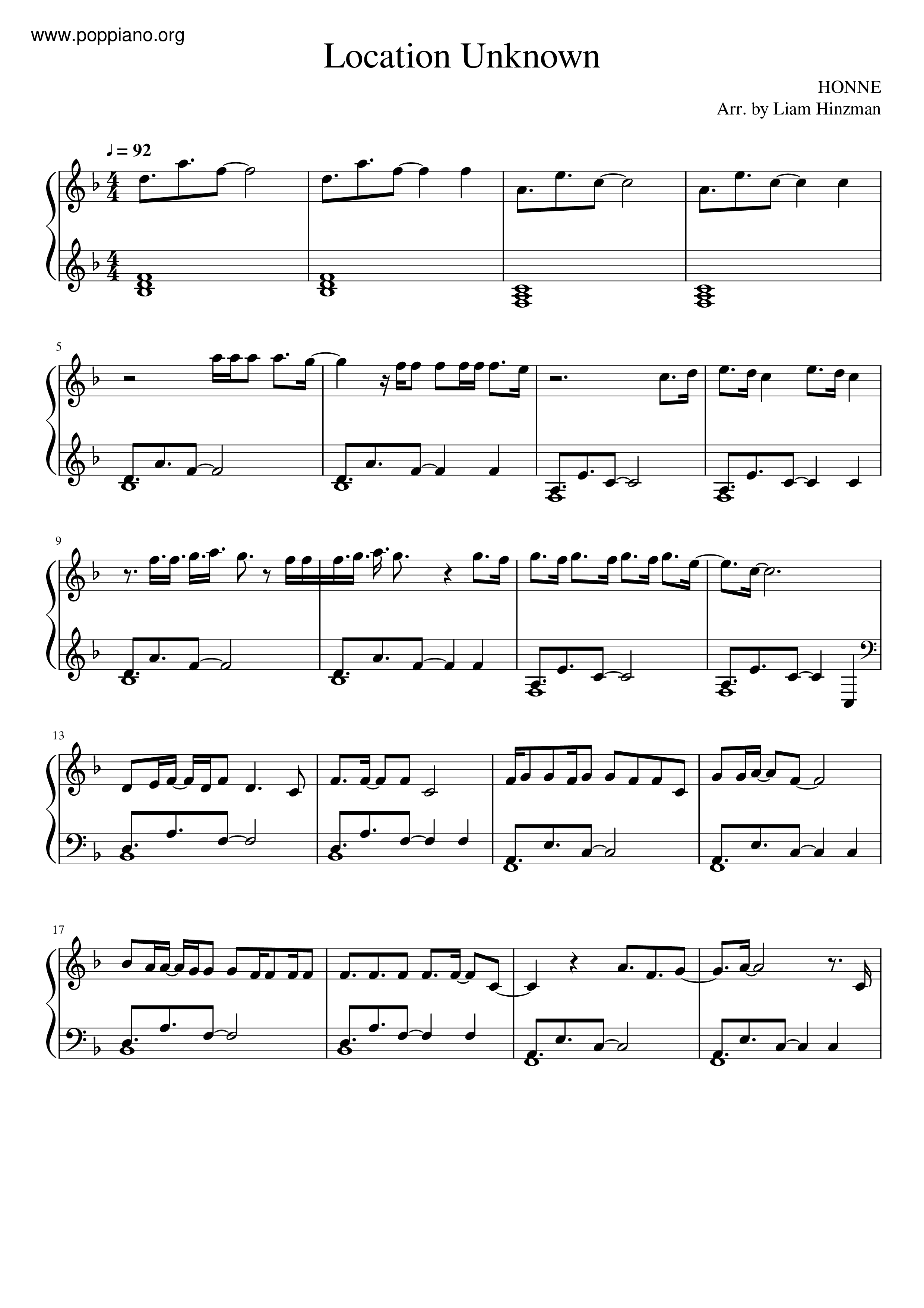 HONNE-Location Unknown Sheet Music pdf, - Free Score Download ★