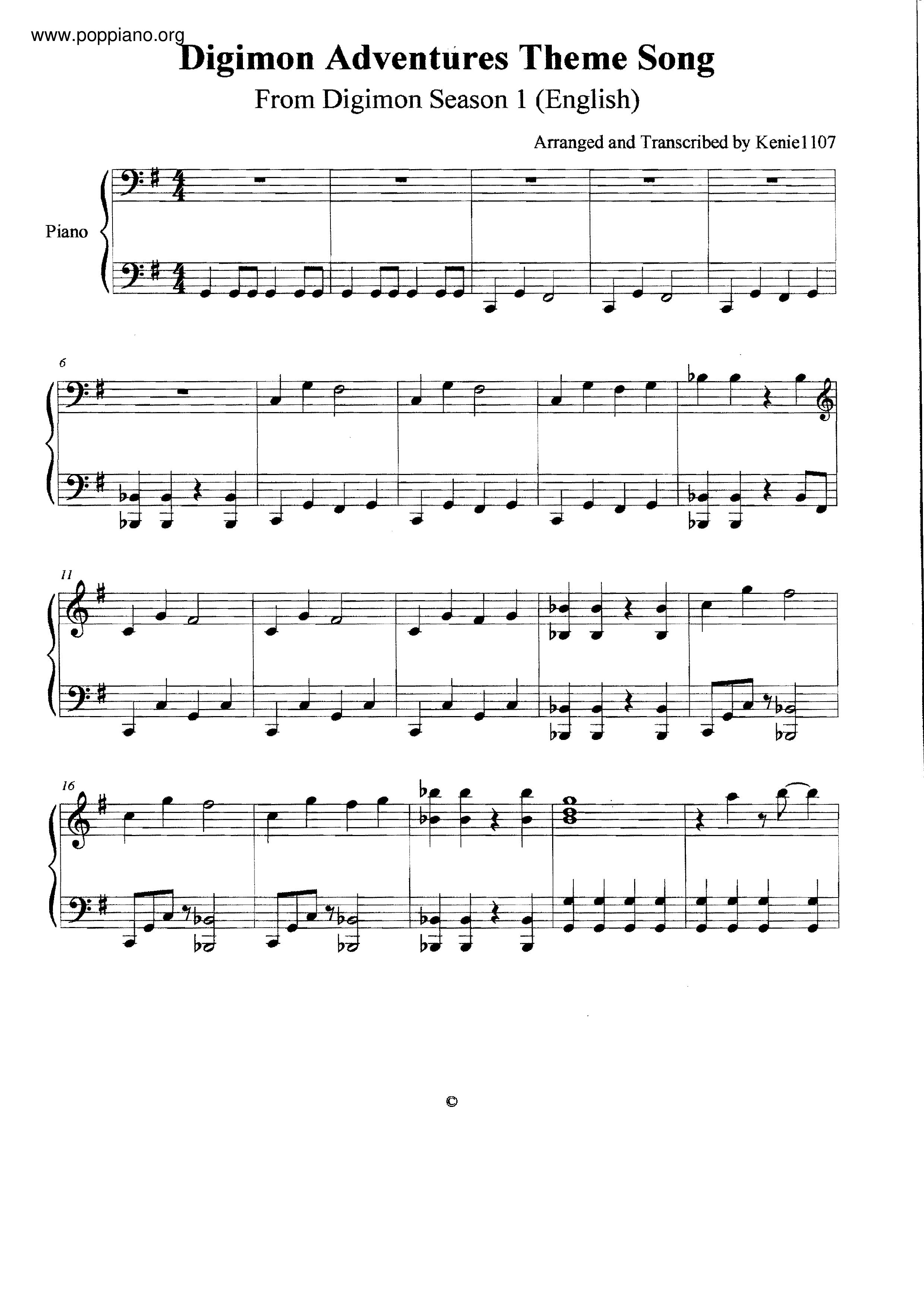 Wada Kouji-Digimon Adventures Theme Song Sheet Music pdf, - Free Score ...
