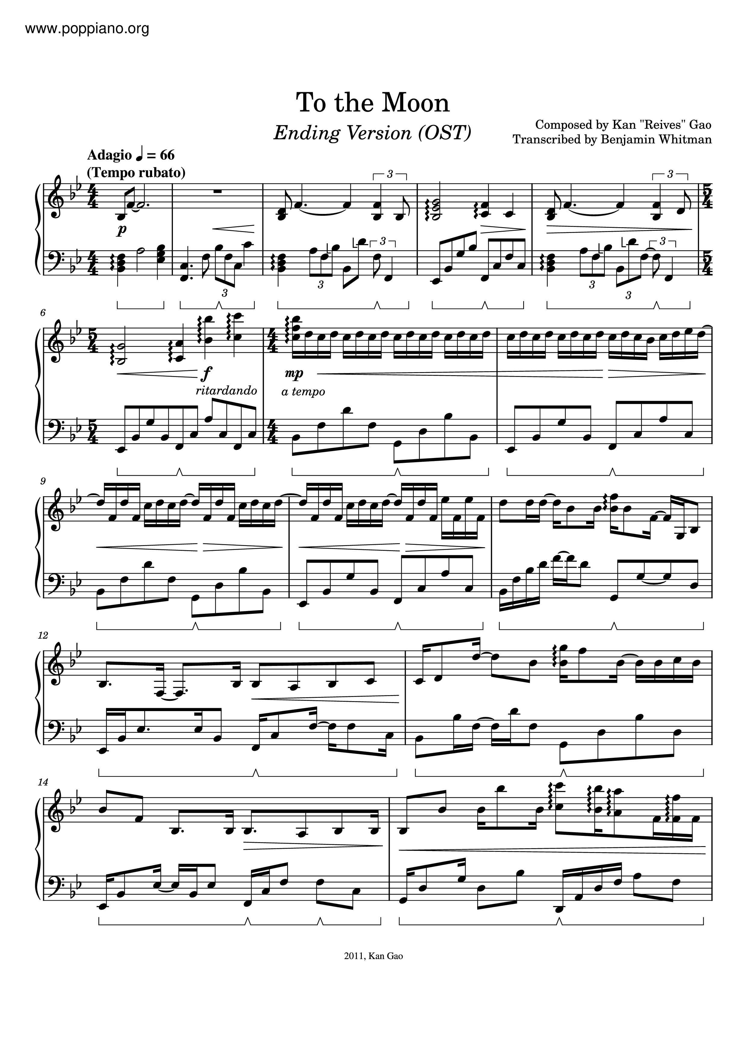 Kan R. Gao-To The Moon 琴譜pdf-香港流行鋼琴協會琴譜下載 ★