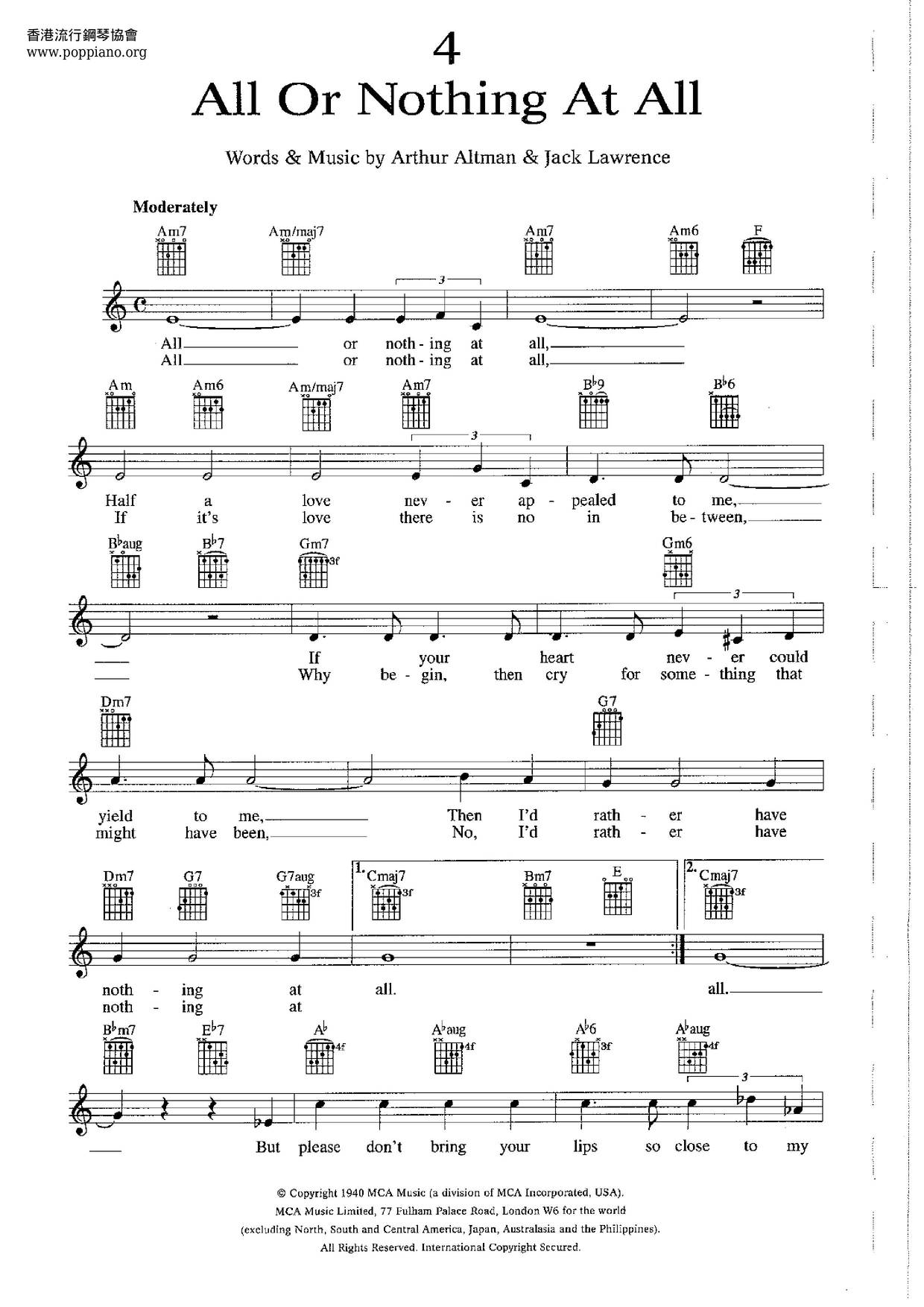 Frank Sinatra All Or Nothing At All Sheet Music Pdf Free Score