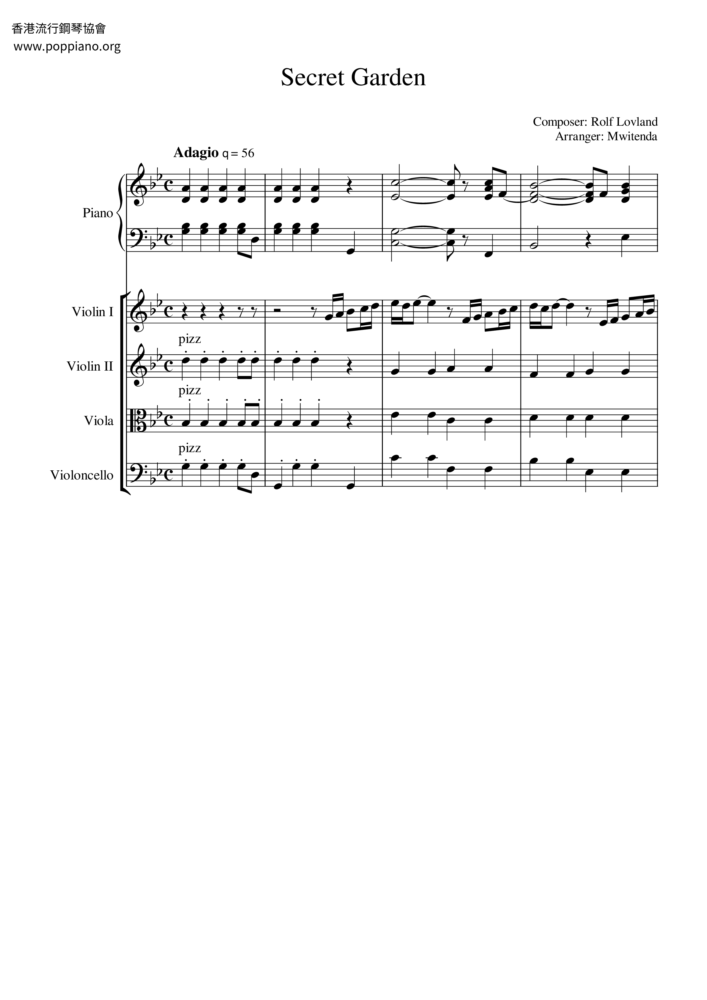 Rolf Løvland Song From A Secret Garden 琴譜pdf 香港流行鋼琴協會琴譜下載 ★