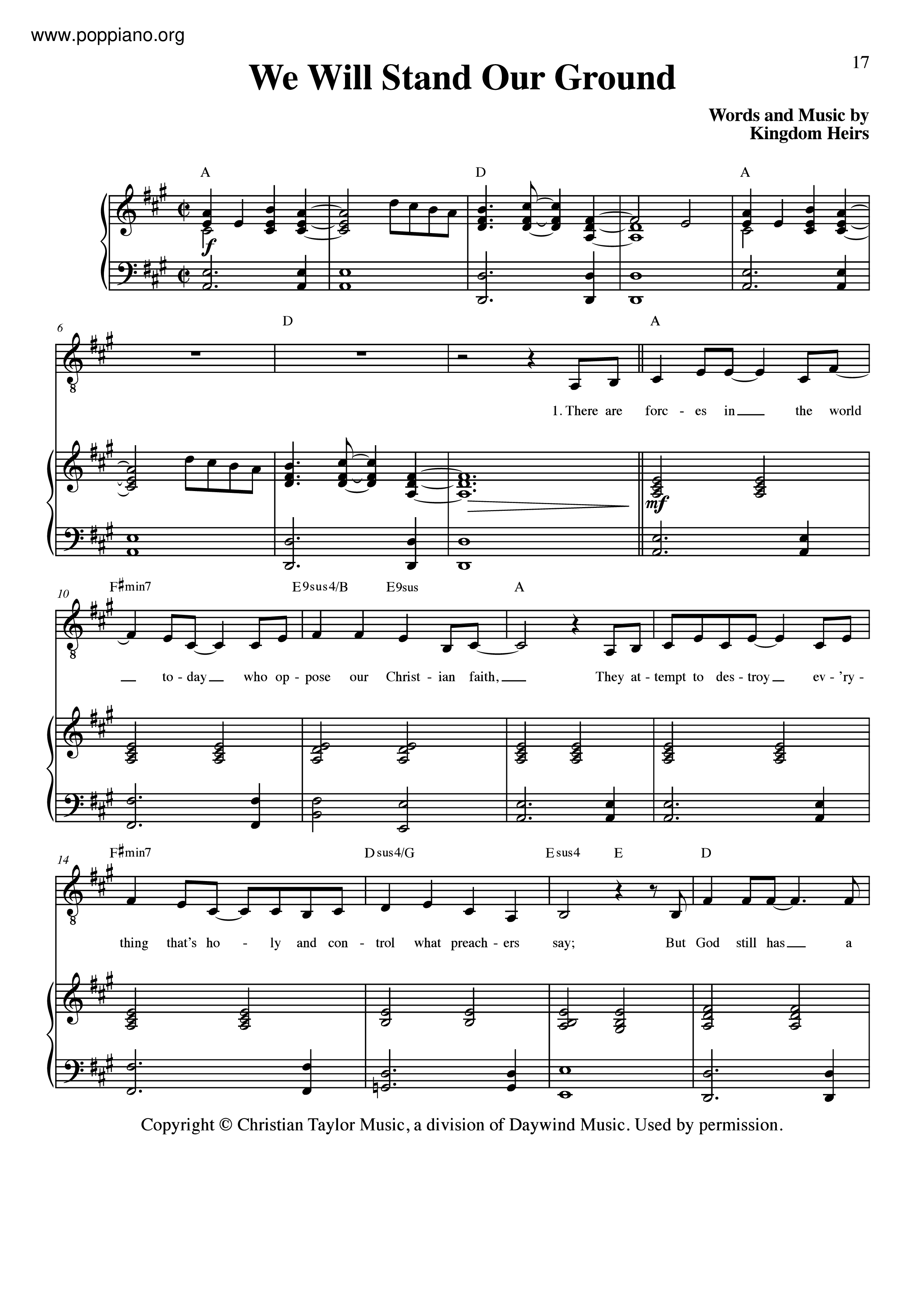 Spiritual-We Will Stand Our Ground Sheet Music pdf, - Free Score Download ★