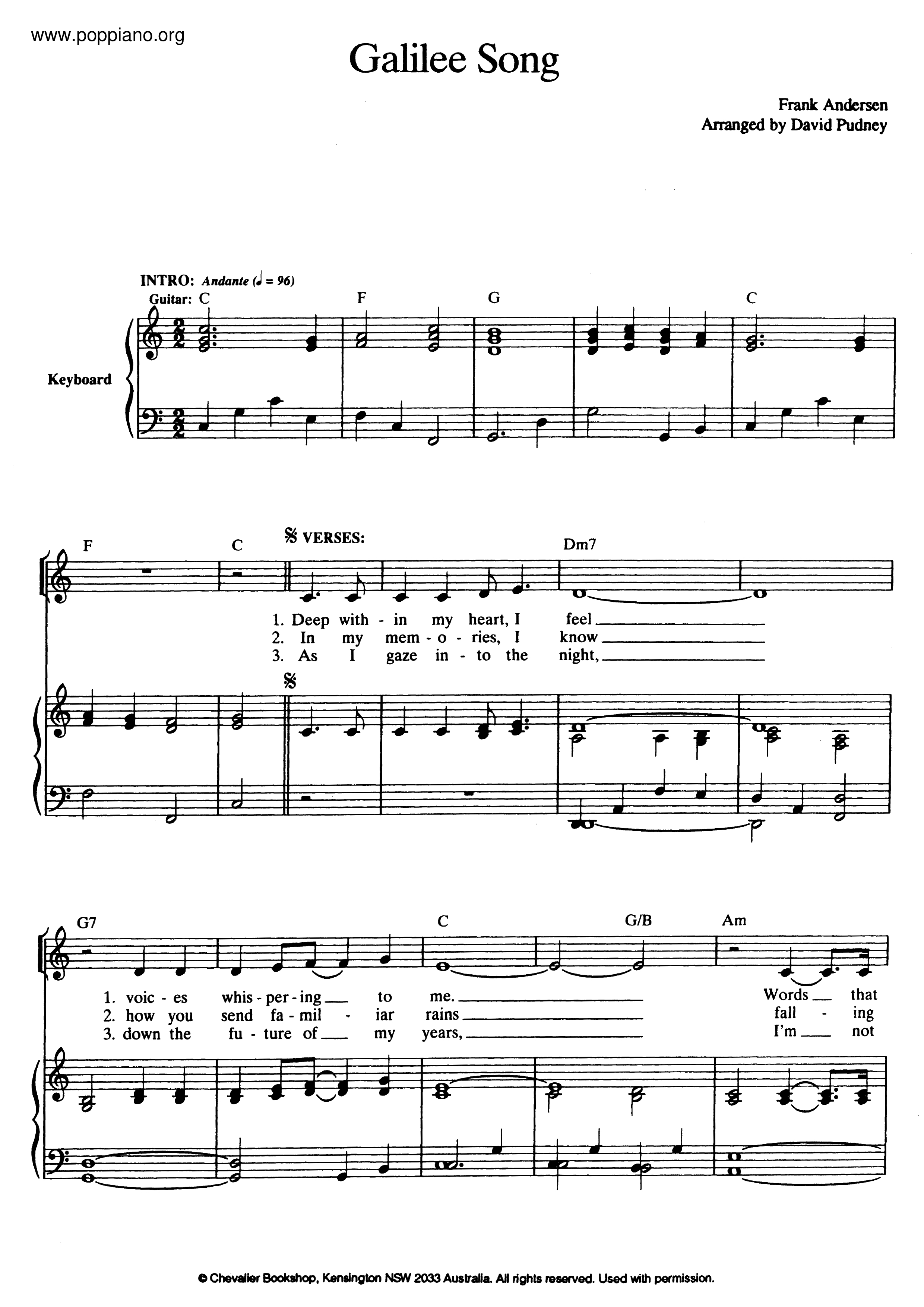 Frank Andersen-Galilee Song 琴譜pdf-POPPIANO.ORG 琴譜下載 ★