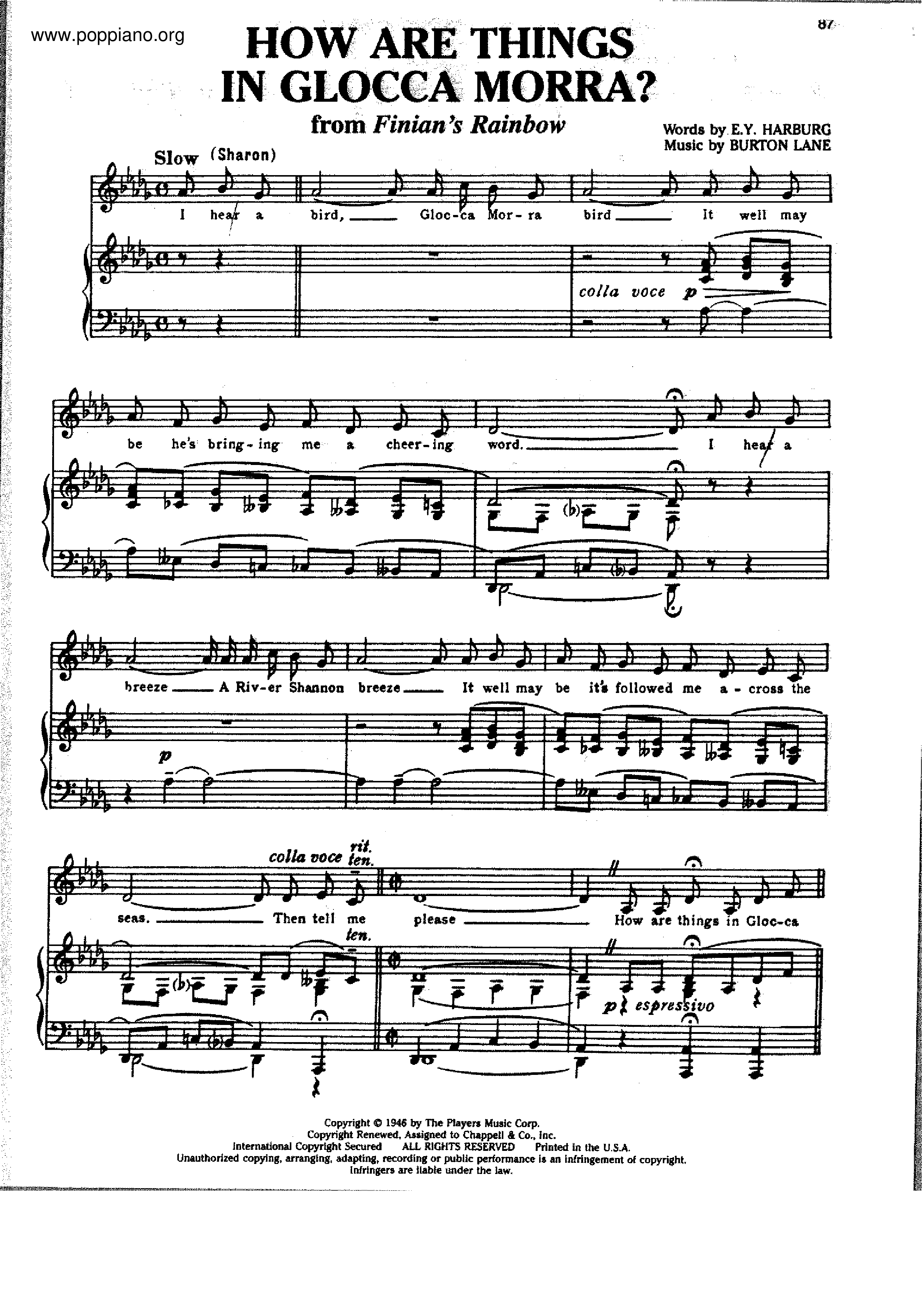 Ella Logan-Finian's Rainbow - How Are Things In Glocca Morra Sheet ...