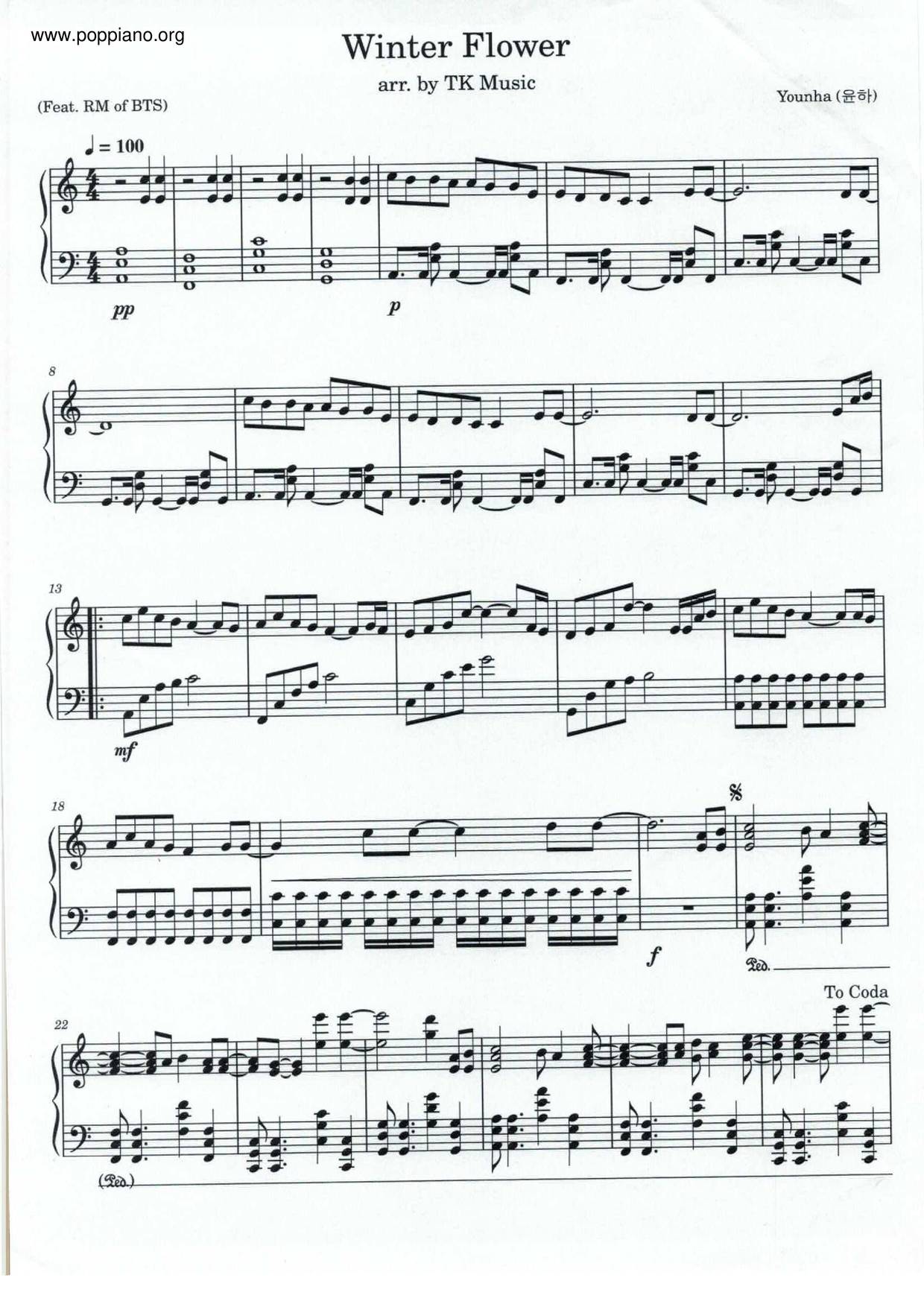 Korean drama-Winter Flower Sheet Music pdf, - Free Score Download ★