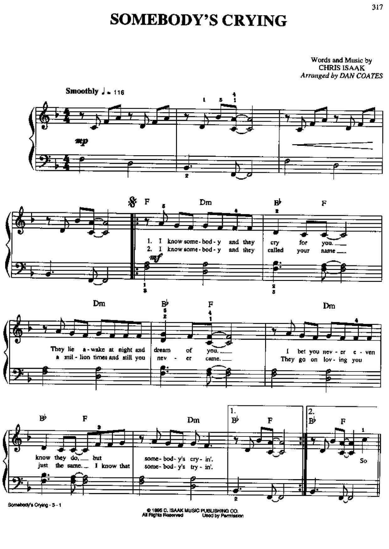 Chris Isaak-Somebody's Crying Sheet Music pdf, - Free Score Download ★