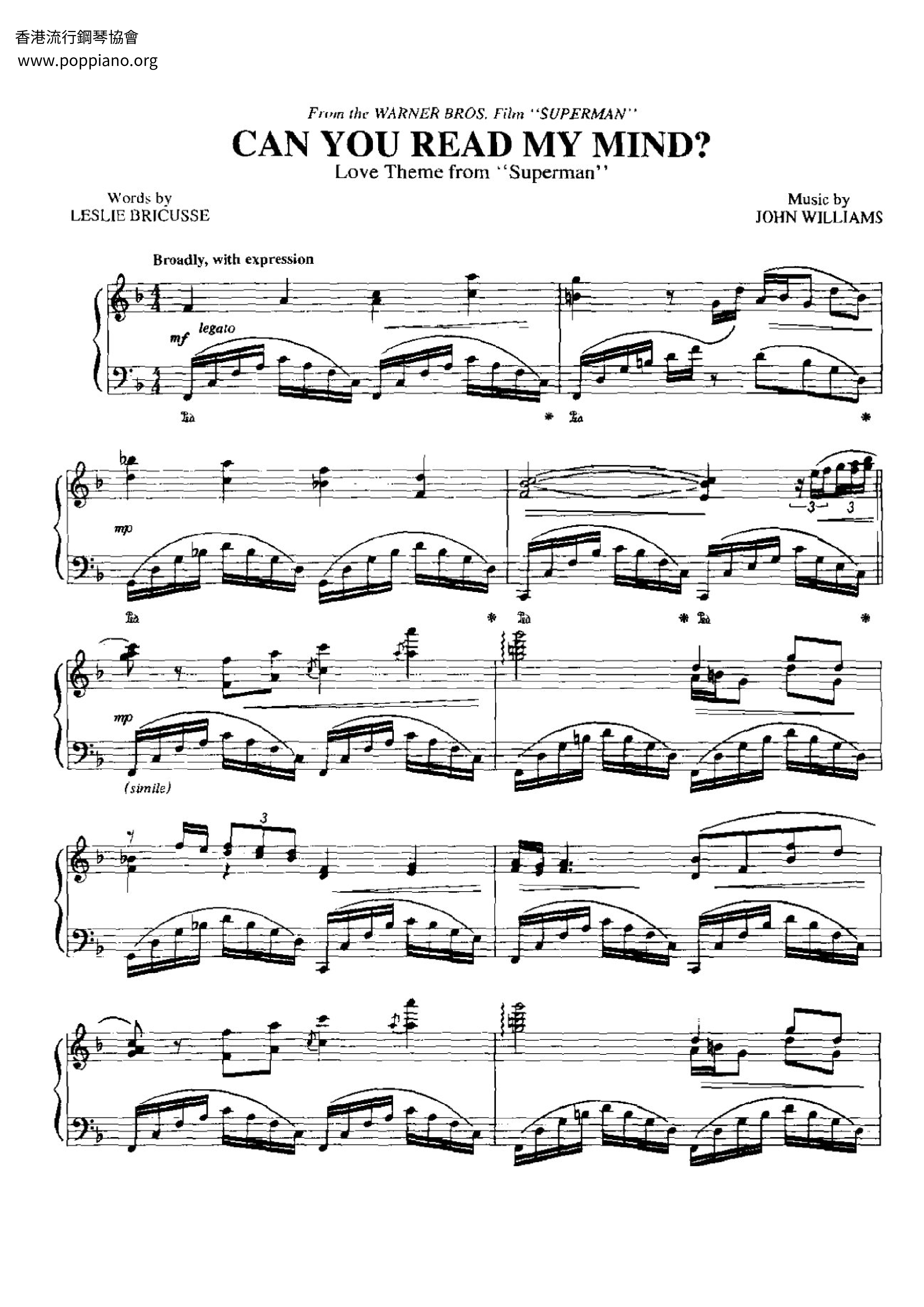 John Williams-Superman - Can You Read My Mind? Sheet Music pdf, - Free ...