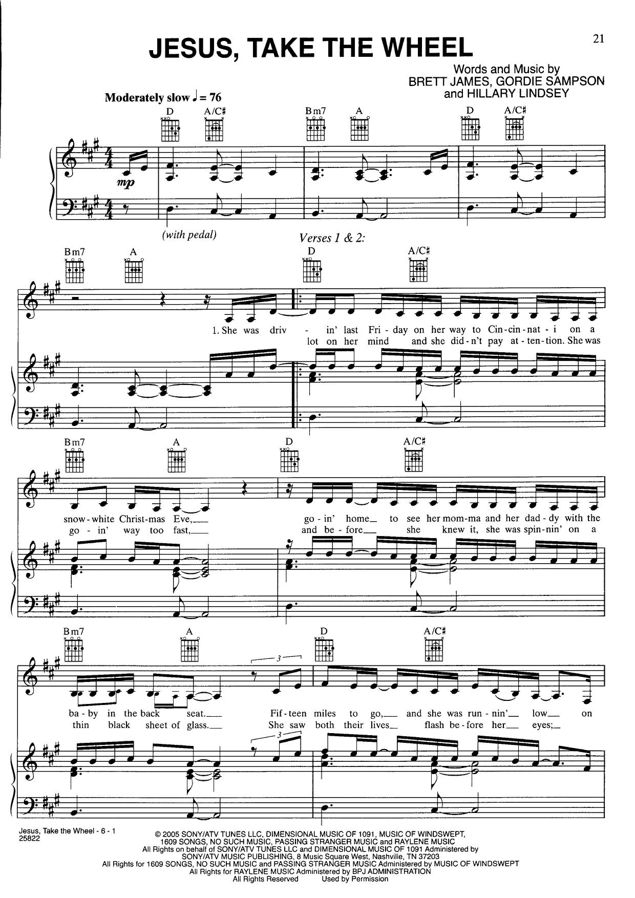 Carrie Underwood Jesus Take The Wheel Sheet Music Pdf Free Score