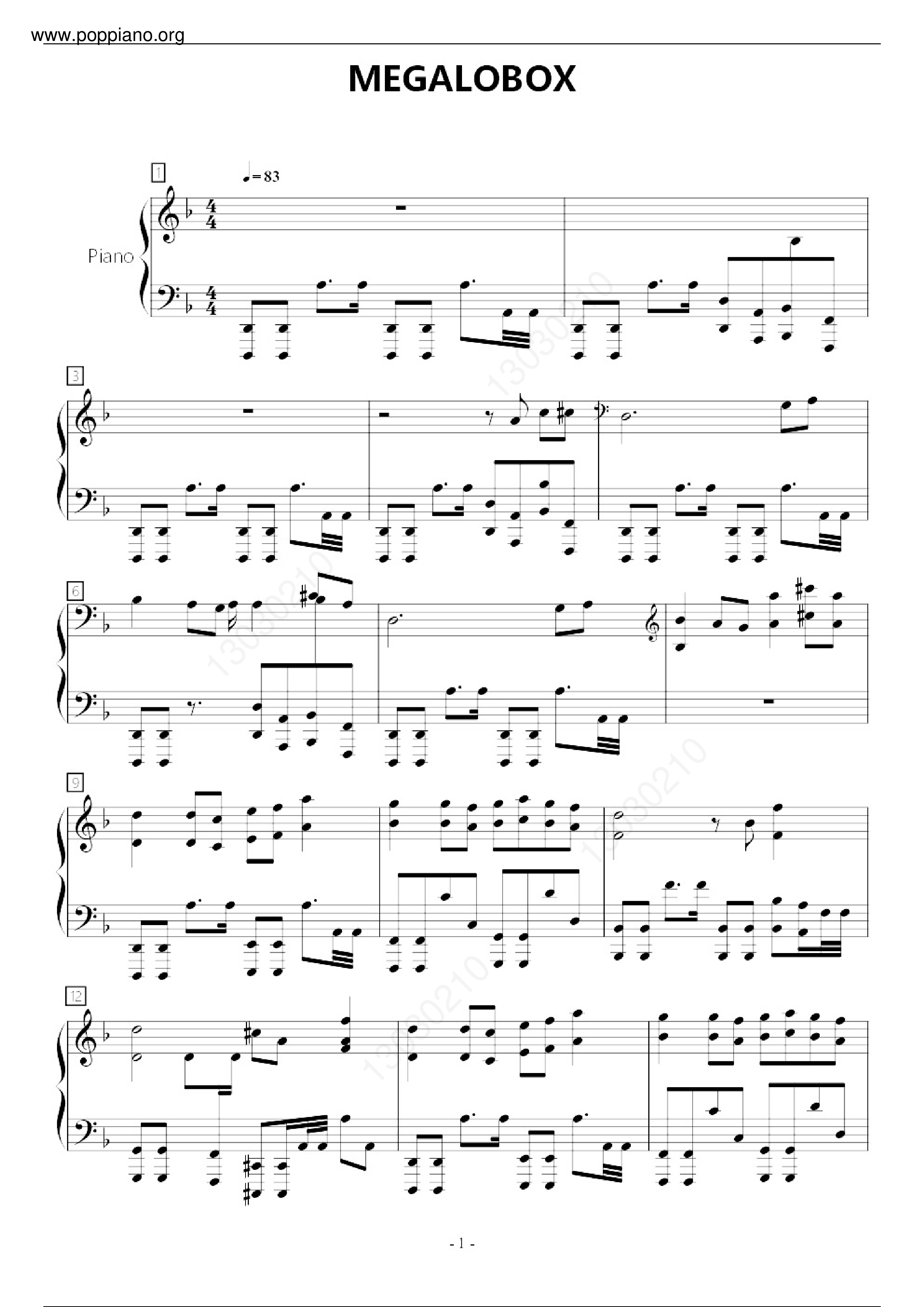 Mabanua-Megalobox Sheet Music pdf, - Free Score Download ★