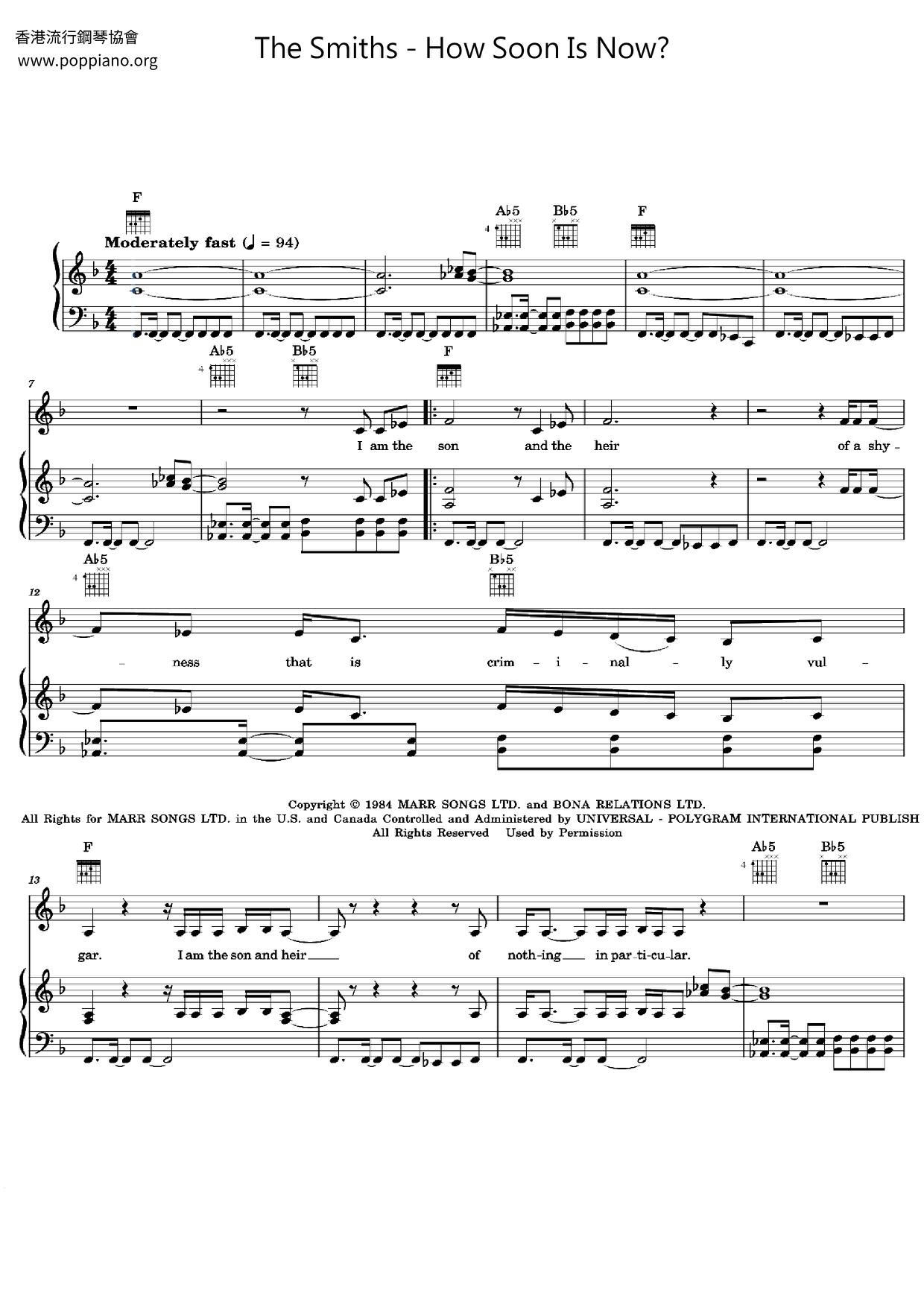 The Smiths-How Soon Is Now? Sheet Music pdf, - Free Score Download ★