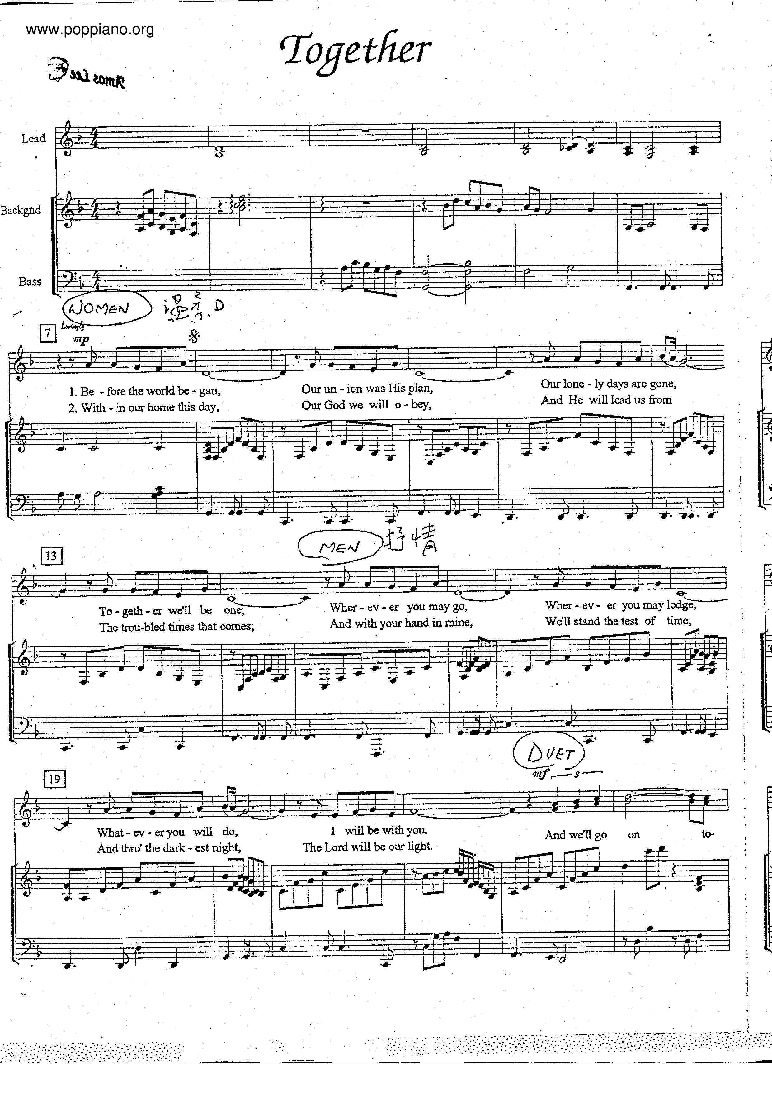 Together | Sheet Music | Piano Score Free PDF Download | HK Pop Piano ...