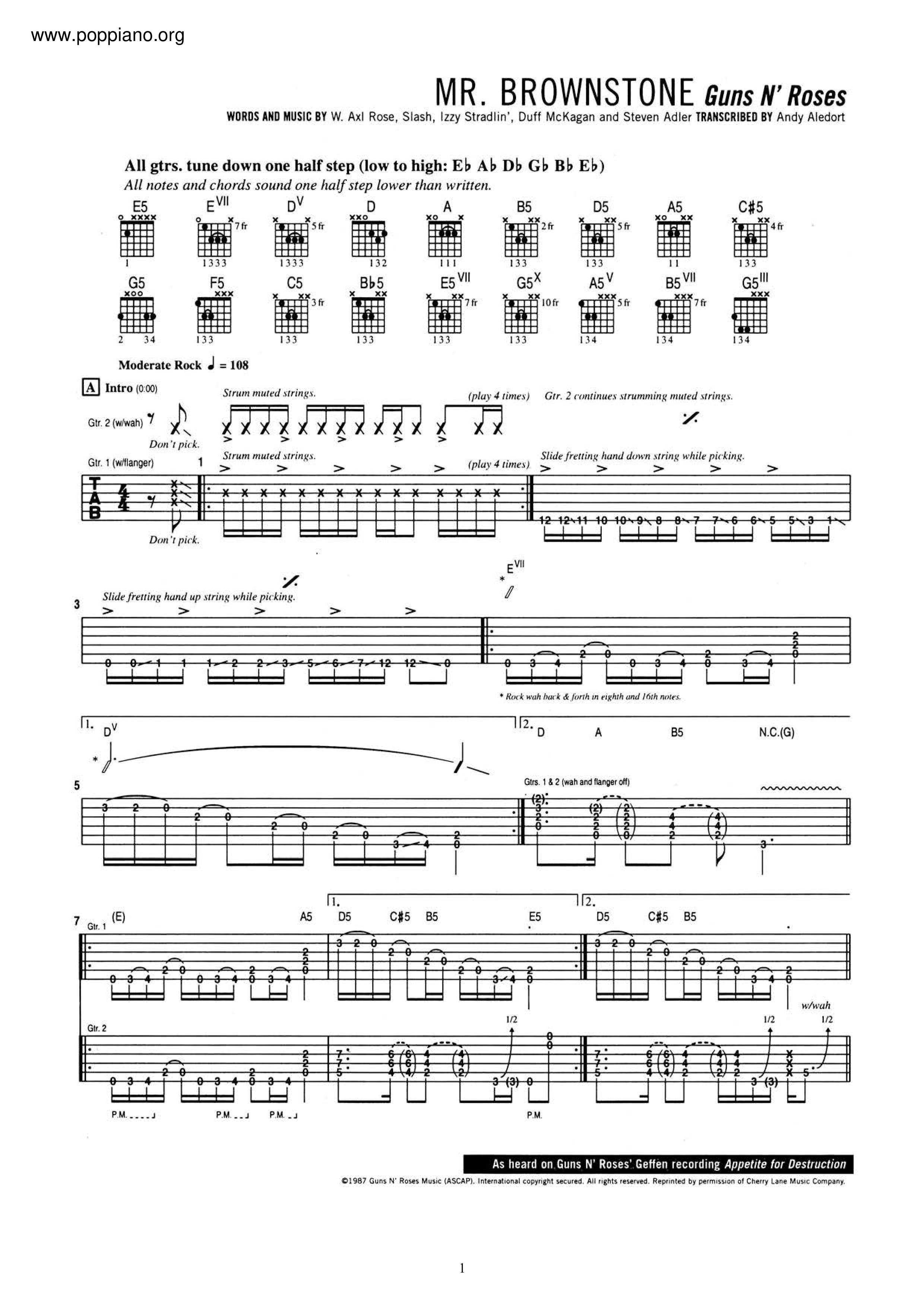 Guns N' Roses-Mr. Brownstone Sheet Music pdf, - Free Score Download ★