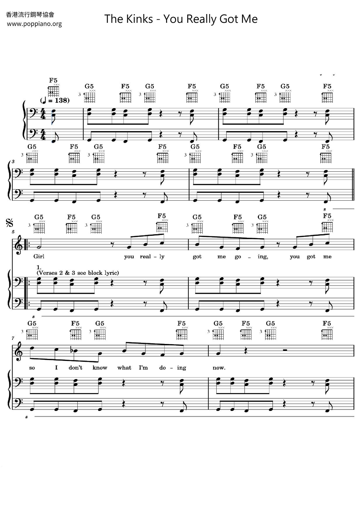 The Kinks You Really Got Me Sheet Music Pdf Free Score Download ★